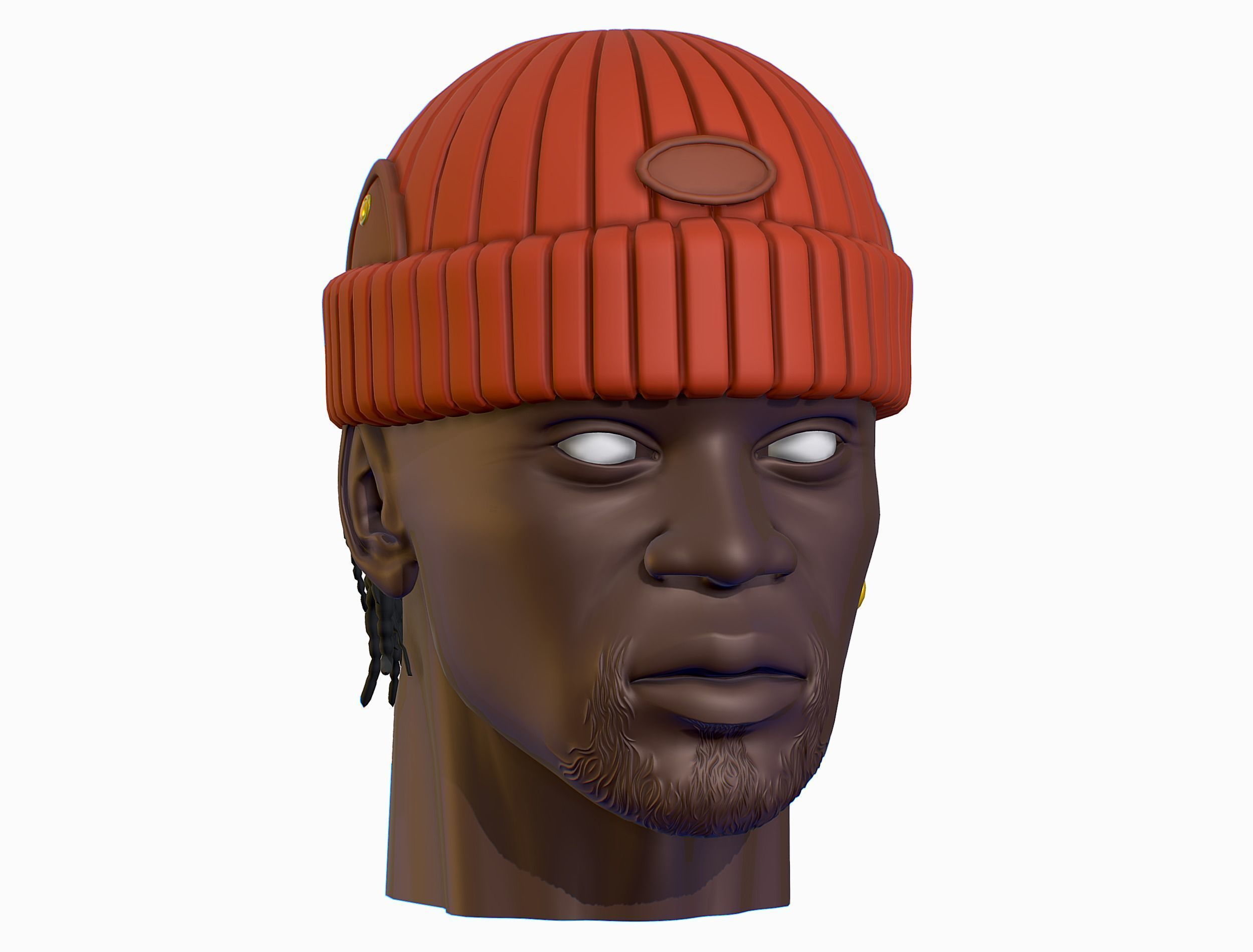 3D model High Poly Male African American Head Warm Hat VR / AR / low ...