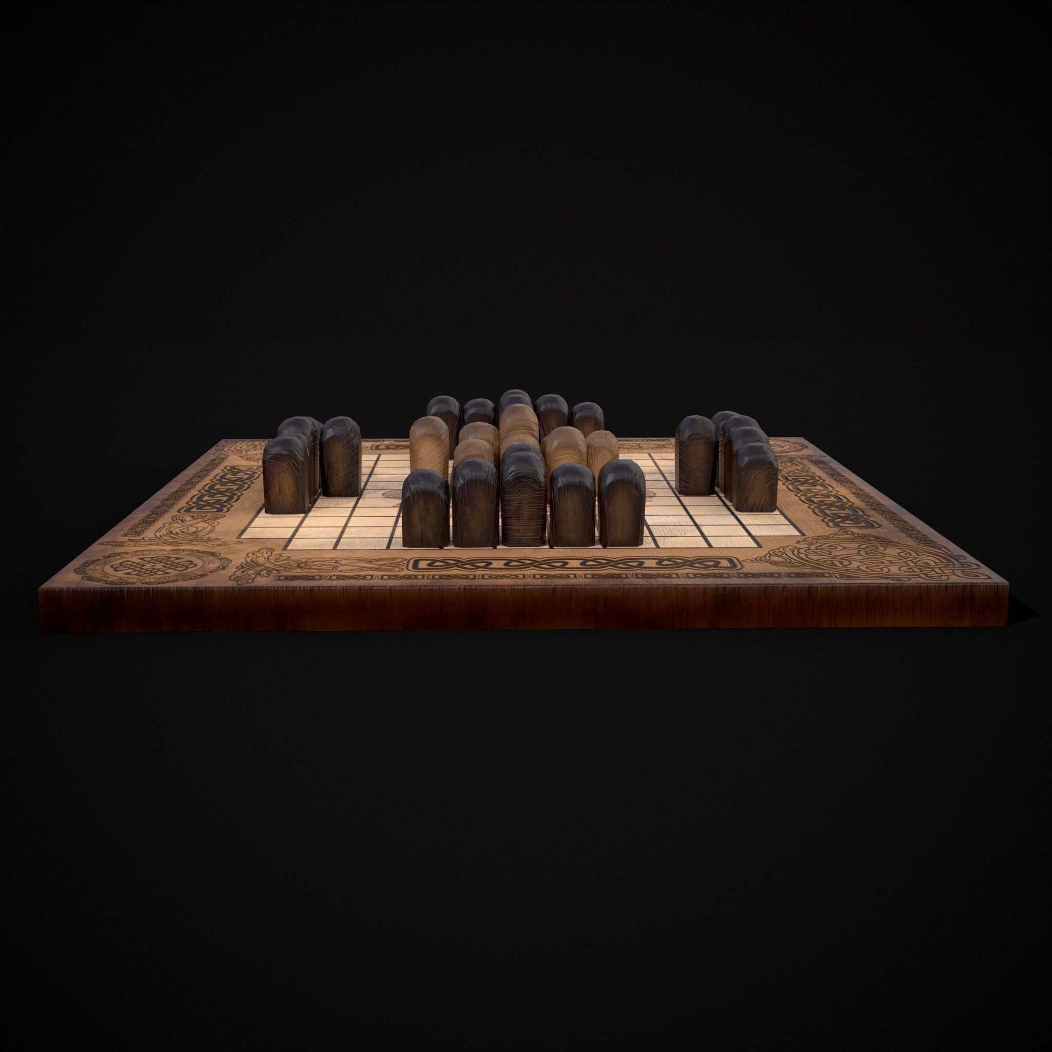 3D model Wooden Carved Hnefatafl Viking Chess Set VR / AR / low-poly ...