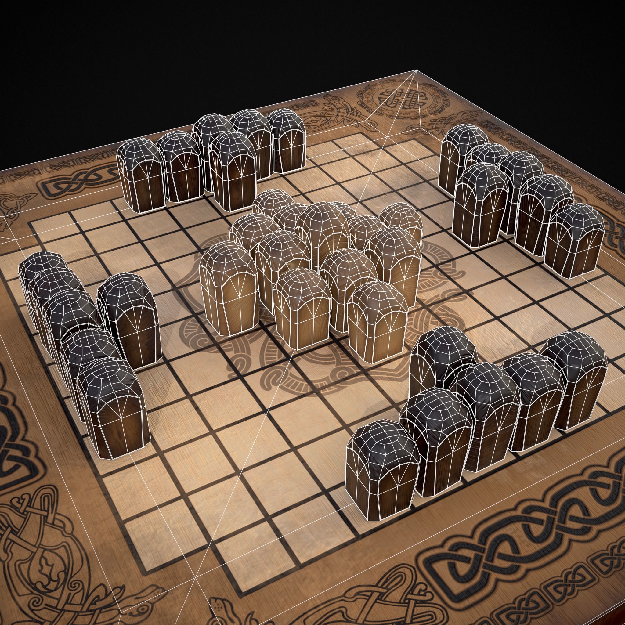 3D model Wooden Carved Hnefatafl Viking Chess Set VR / AR / low-poly ...