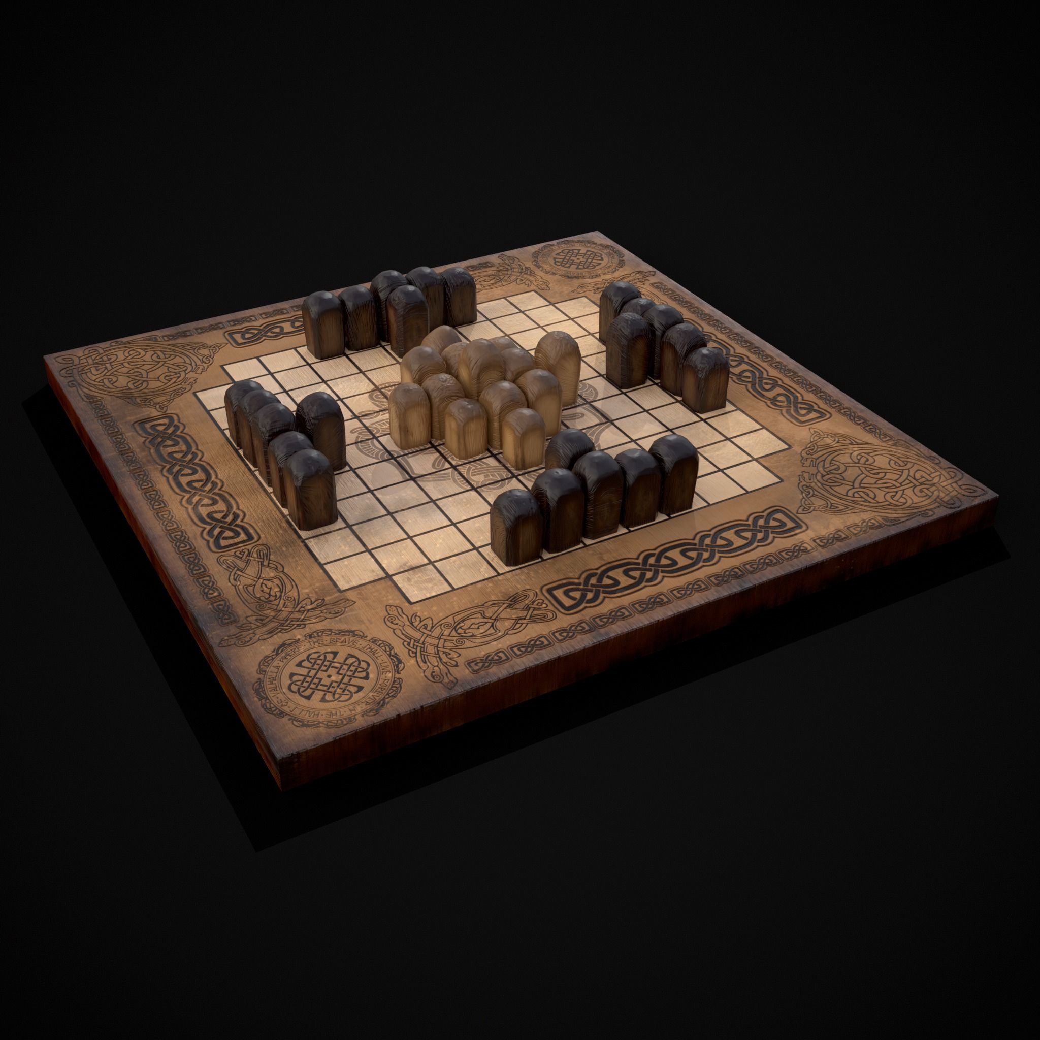 3D model Wooden Carved Hnefatafl Viking Chess Set VR / AR / low-poly ...