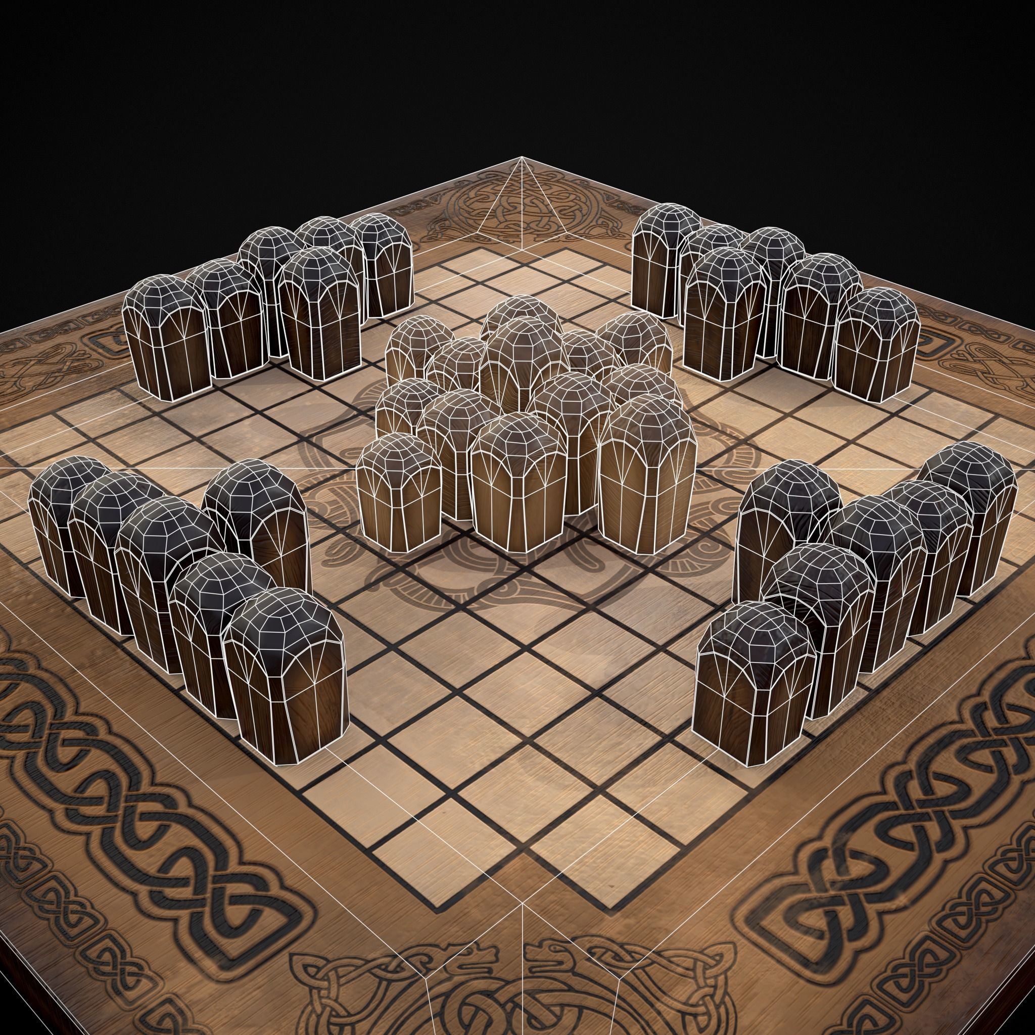 3D model Wooden Carved Hnefatafl Viking Chess Set VR / AR / low-poly ...