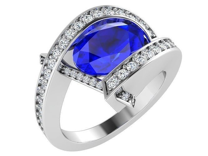 Oval blue stone ring 3298 3D print model 3D model 3D printable | CGTrader