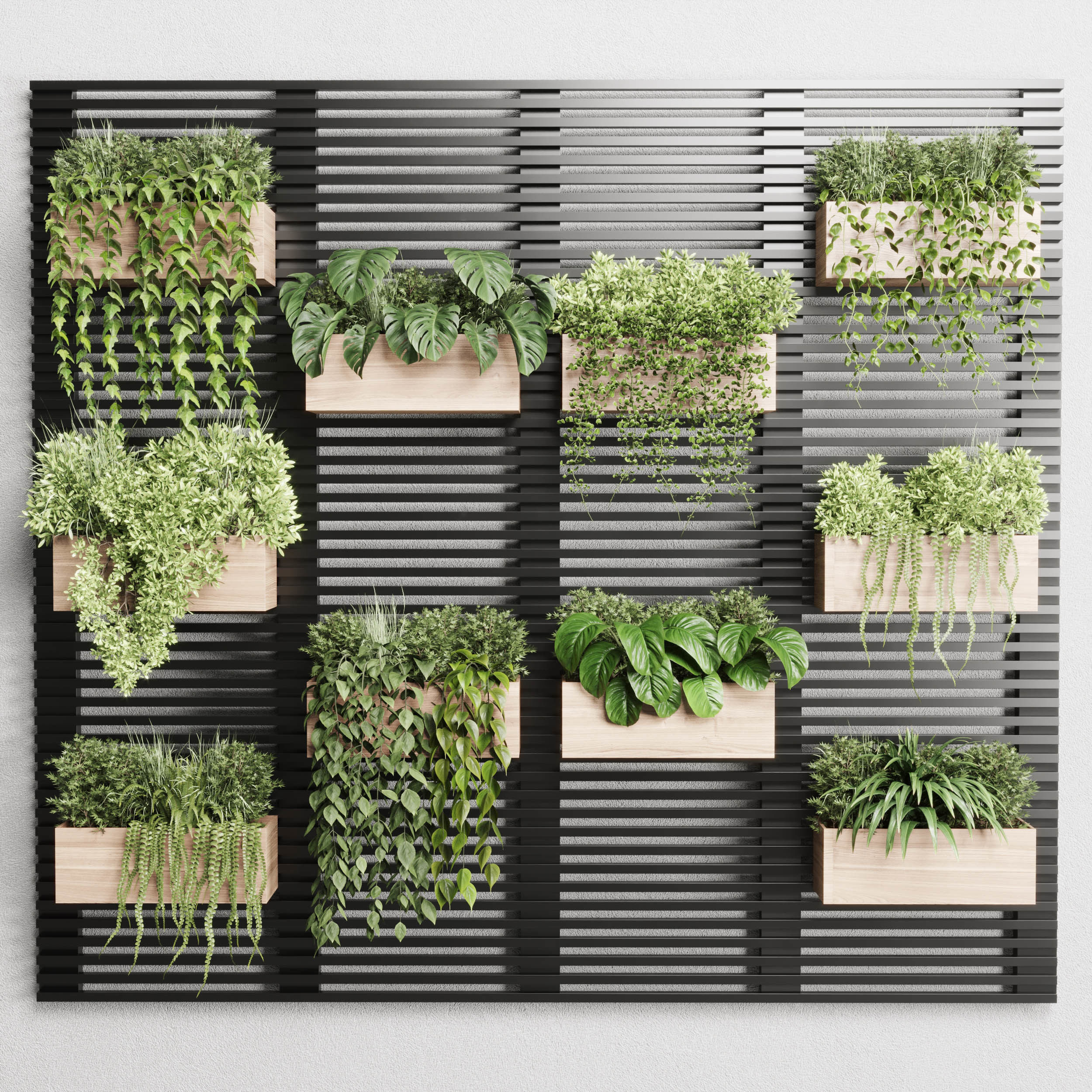 3D model plants set partition Vertical graden wall decor box VR / AR ...