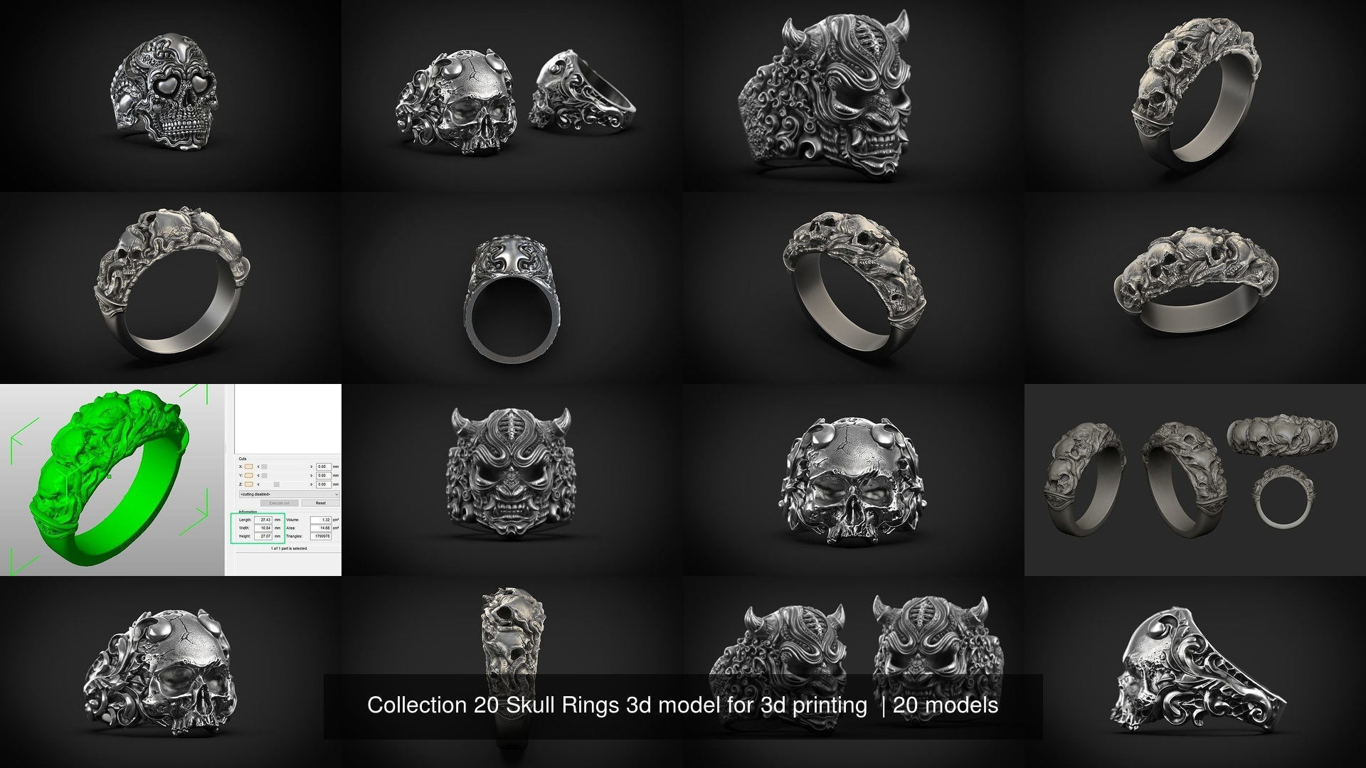 Collection 20 Skull Rings 3d model for 3d printing | CGTrader