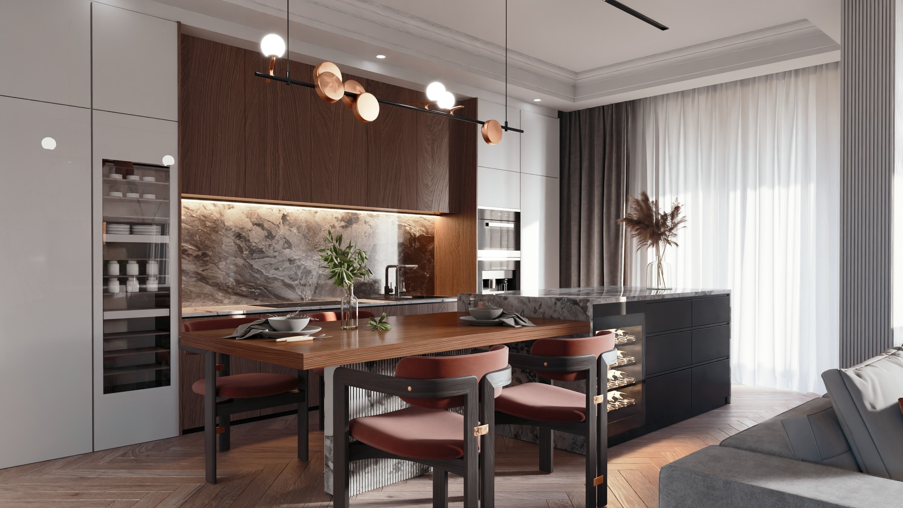 Modern Living and Kitchen 3ds max Scene 3D model | CGTrader