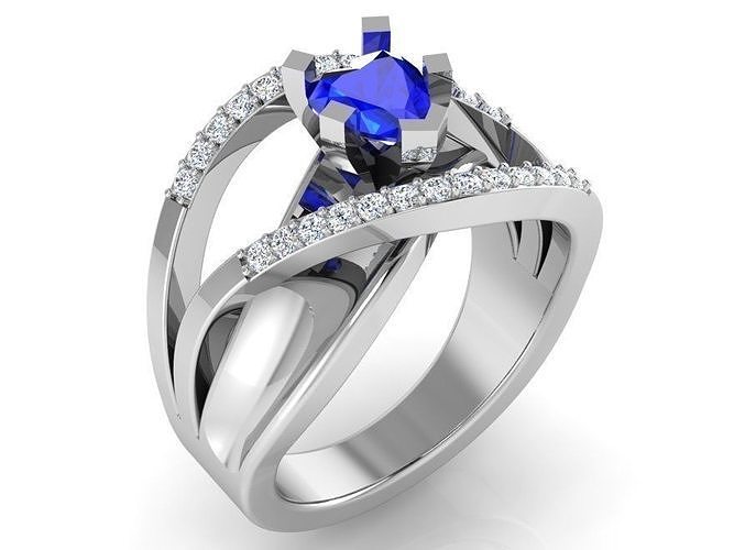 Small blue stone diamond ring 3312 3D print model 3D model 3D printable ...