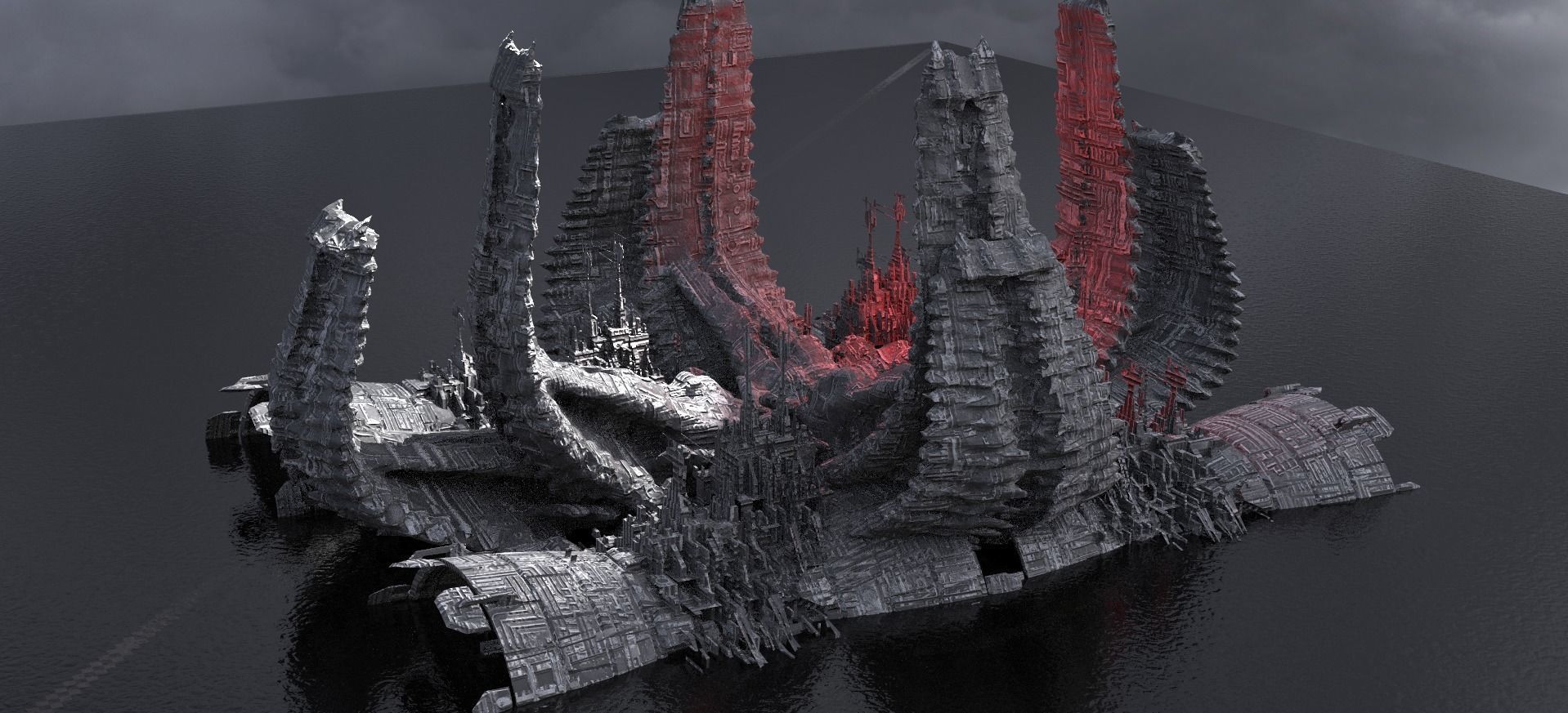 Sci-Fi Alien Spine City base 5 3D model | CGTrader