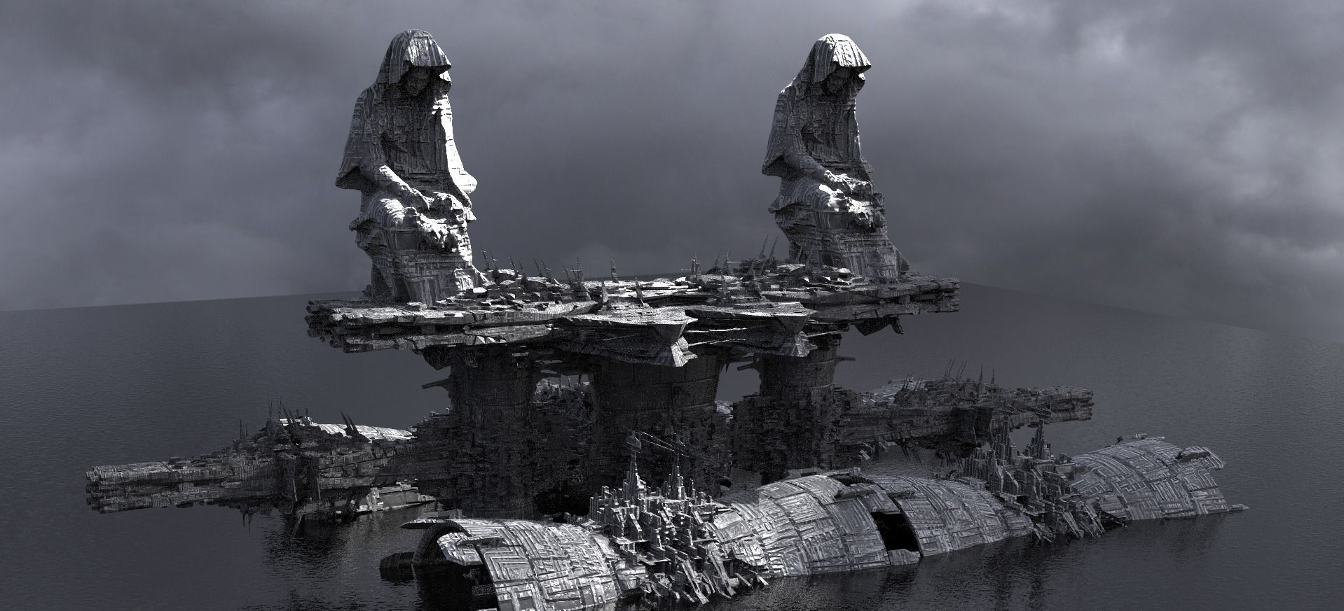 Sci-Fi Alien Spine City base 6 Kitbash 3D model | CGTrader