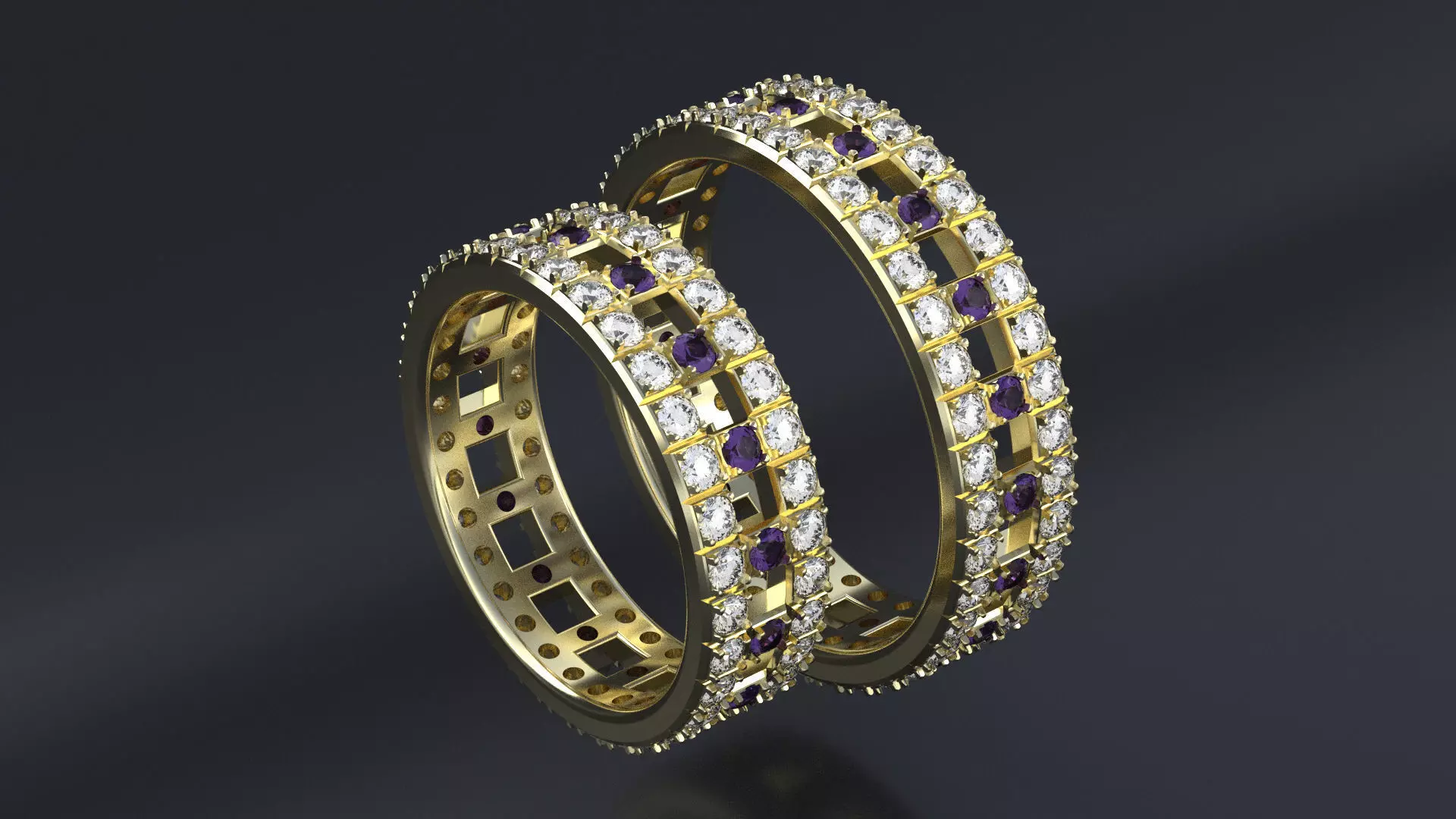 Wedding Band-rings with gems cnc or 3D print model 3D model 3D ...