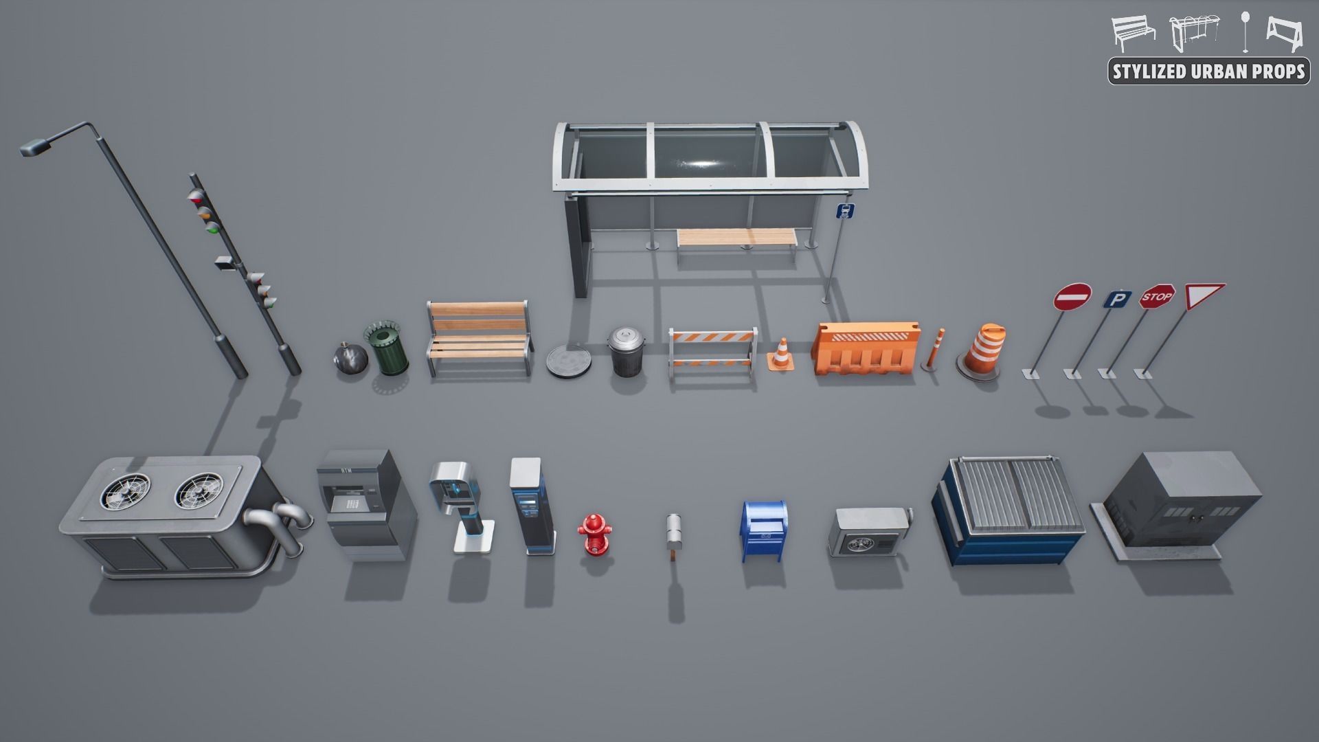 3D model Stylized Urban Props VR / AR / low-poly | CGTrader