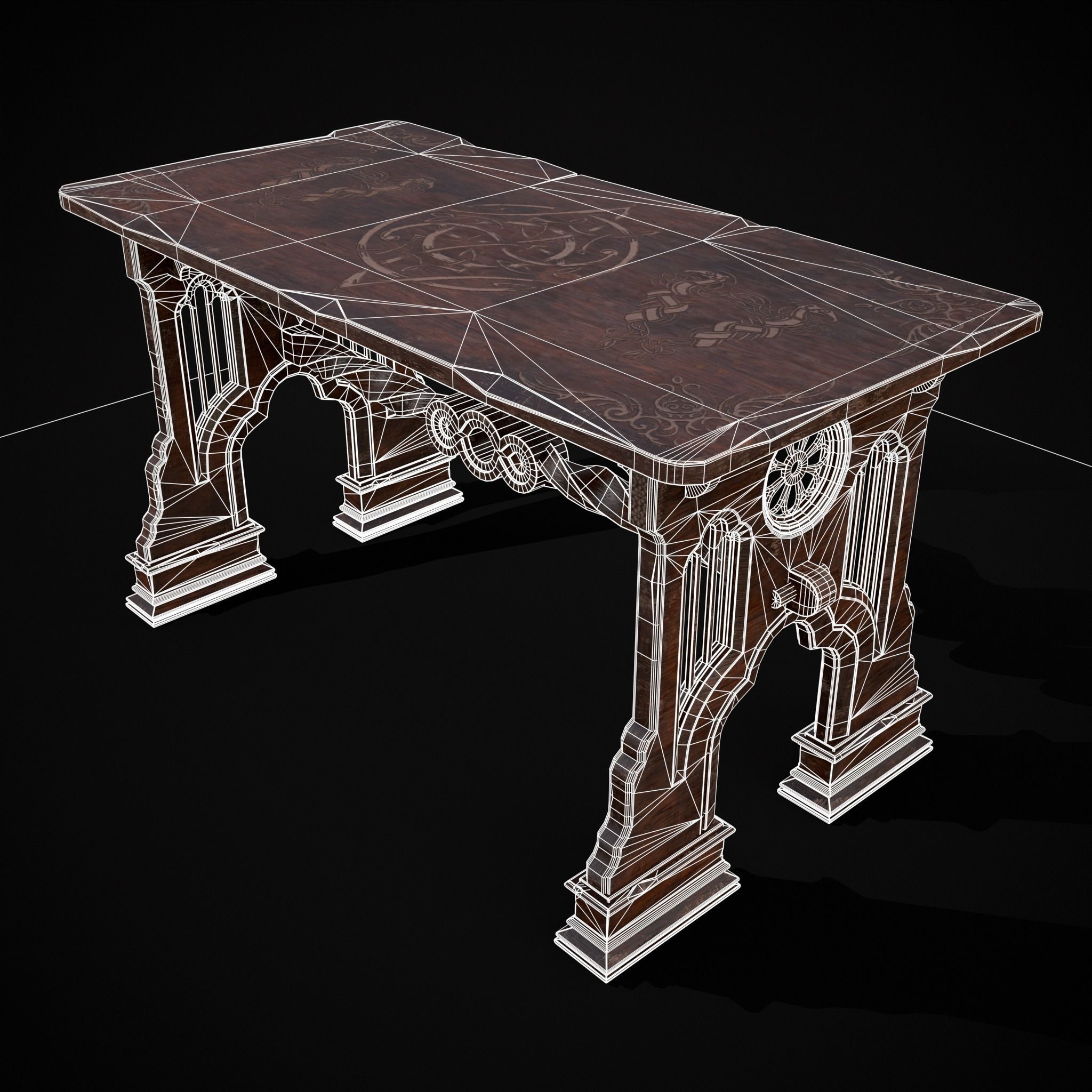 3D model Antique Mahogany Gothic Writing Desk VR / AR / low-poly | CGTrader