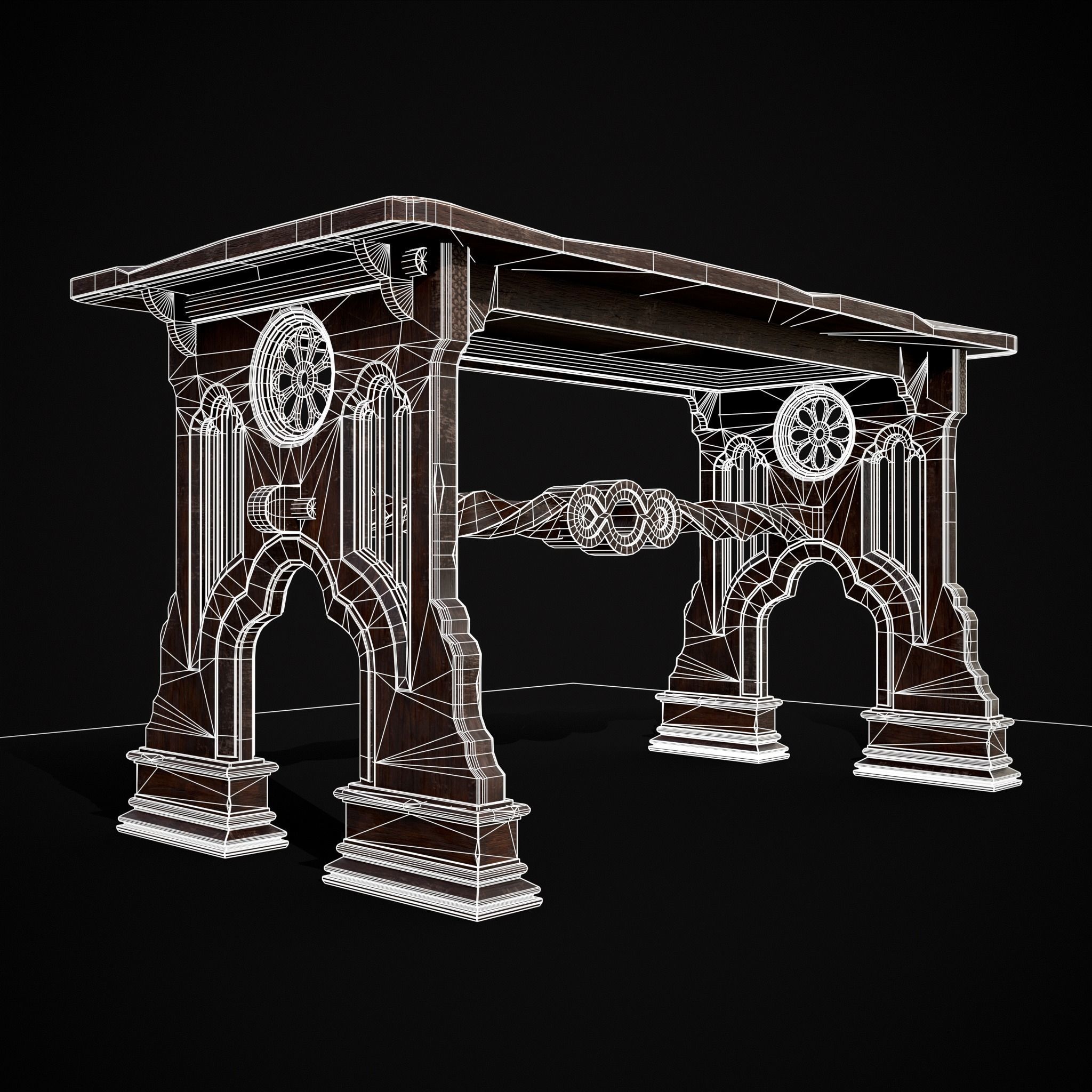 3D model Antique Mahogany Gothic Writing Desk VR / AR / low-poly | CGTrader