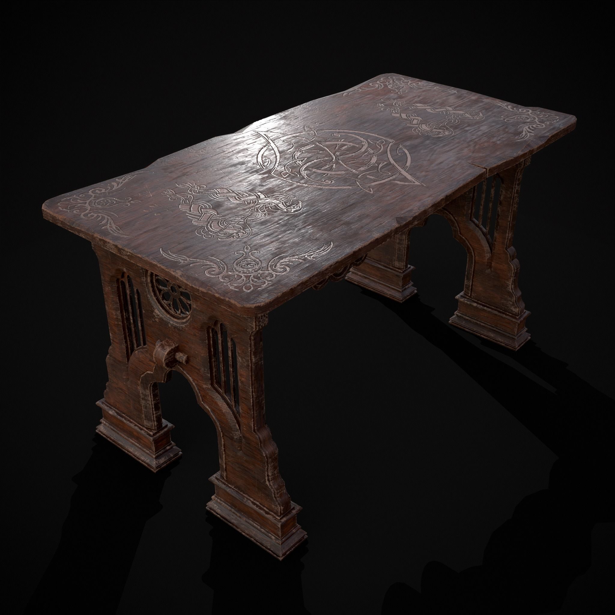 3D model Antique Mahogany Gothic Writing Desk VR / AR / low-poly | CGTrader