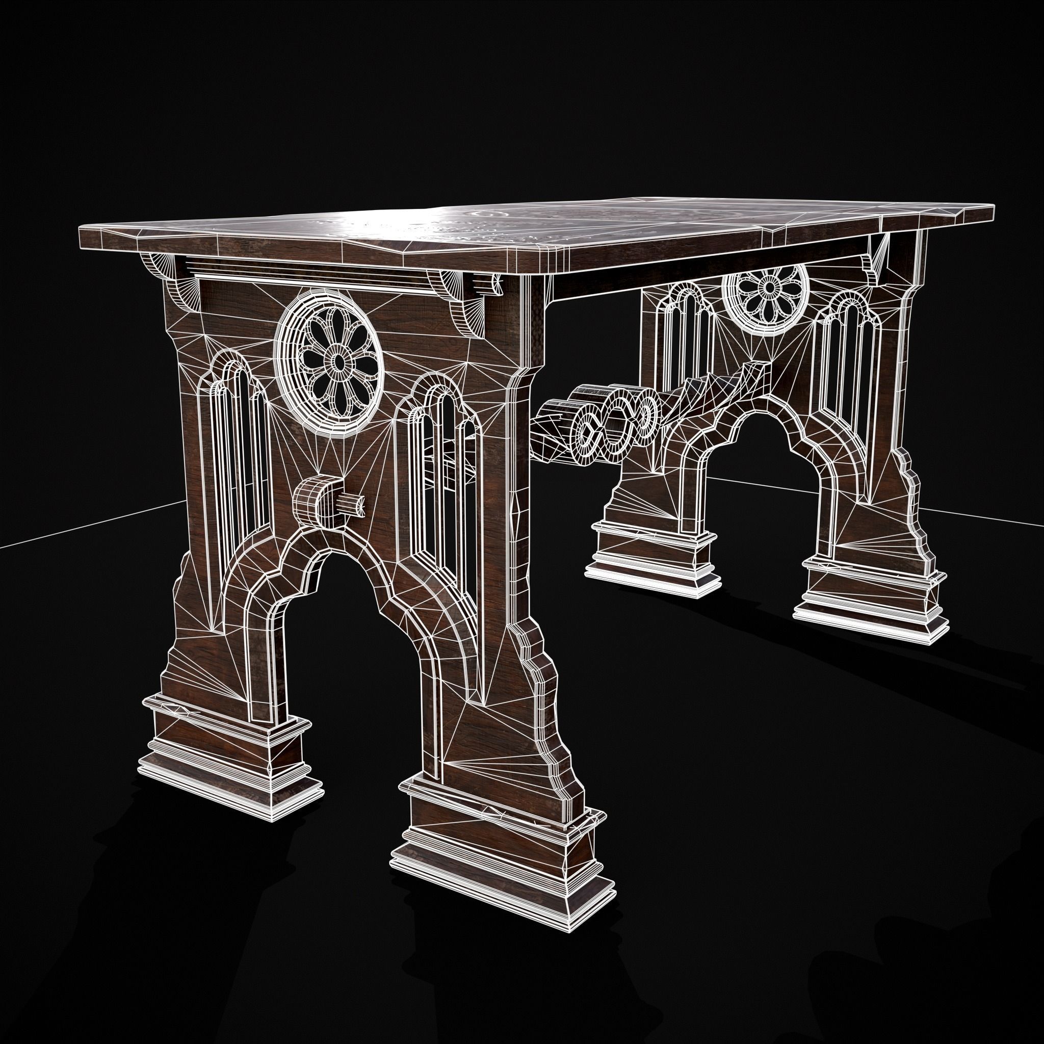 3D model Antique Mahogany Gothic Writing Desk VR / AR / low-poly | CGTrader