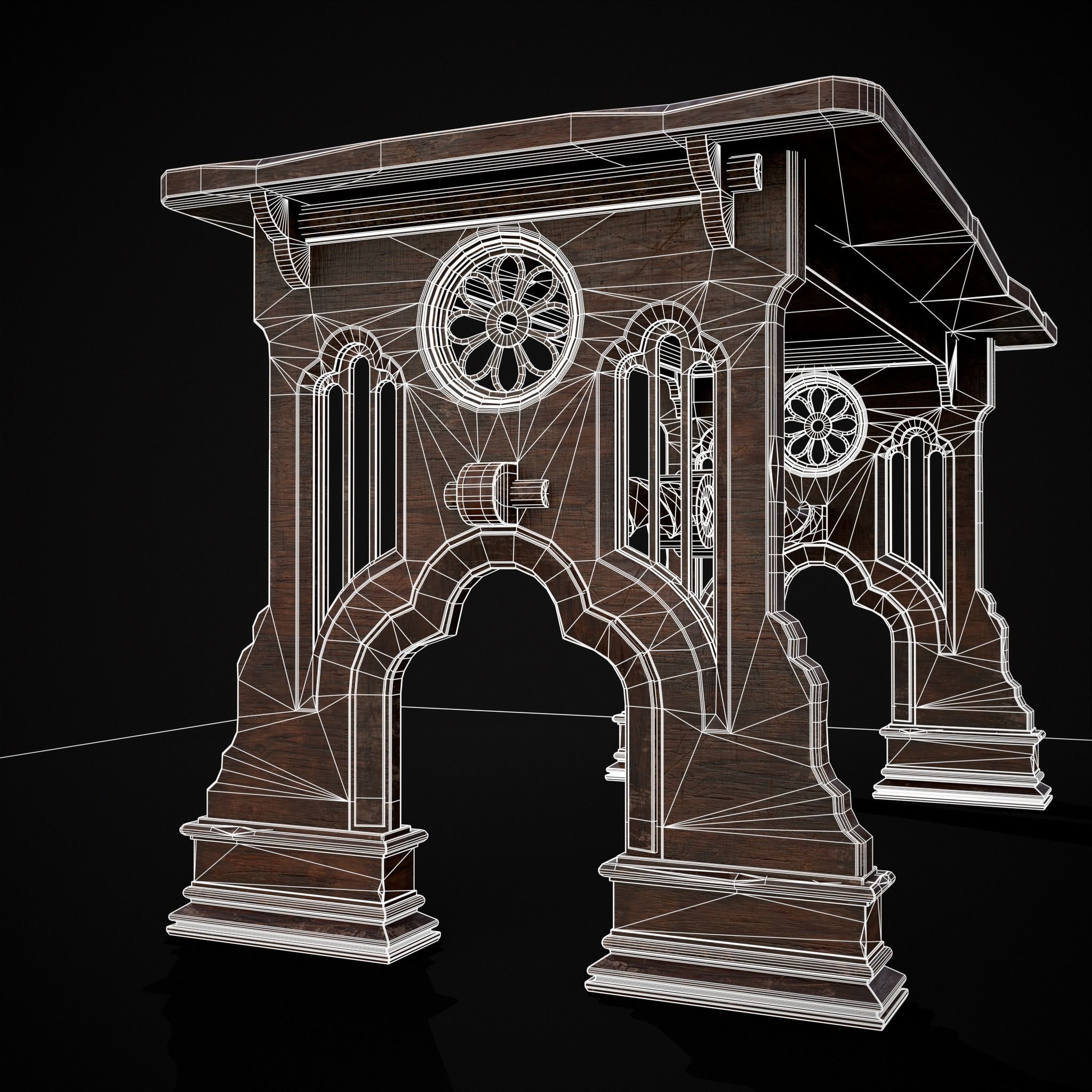 3D model Antique Mahogany Gothic Writing Desk VR / AR / low-poly | CGTrader