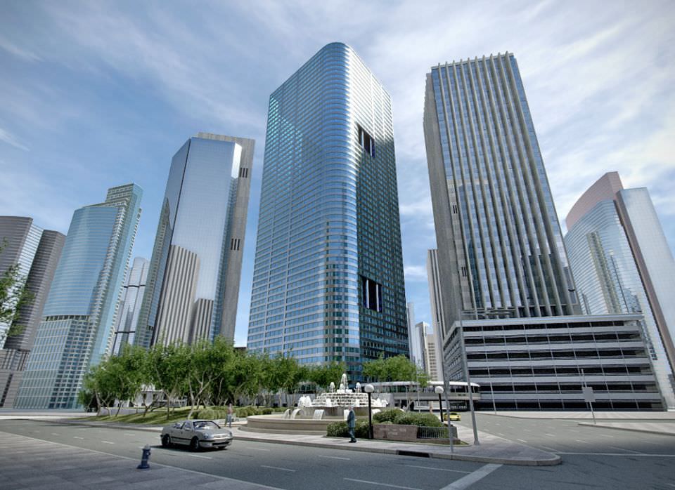 Skyscrapers Collection city with tall buildings near body of ... 3D ...