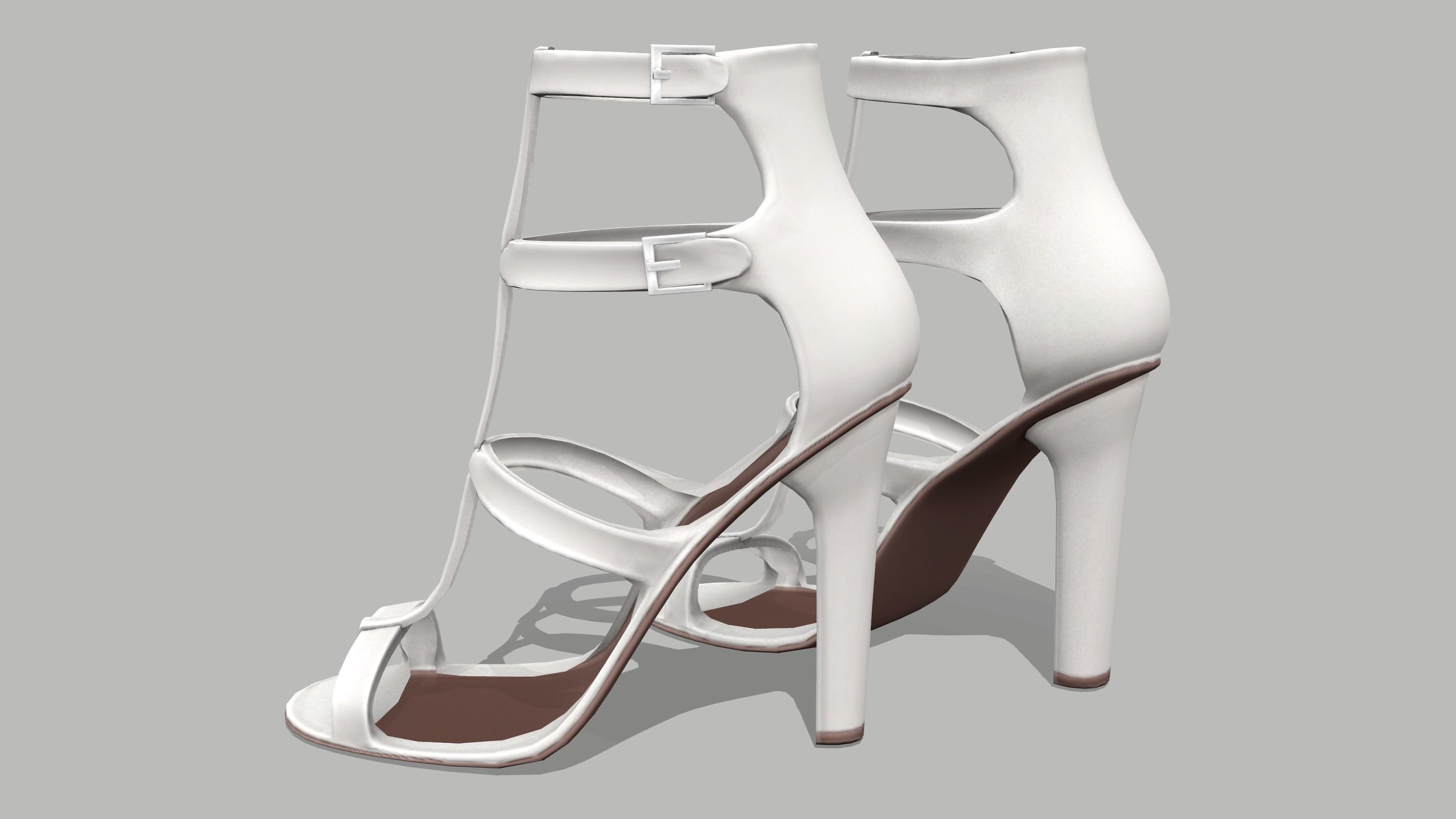3D model White T-Strap Peep Toe Dorsay Platform High Heel Shoes VR / AR ...