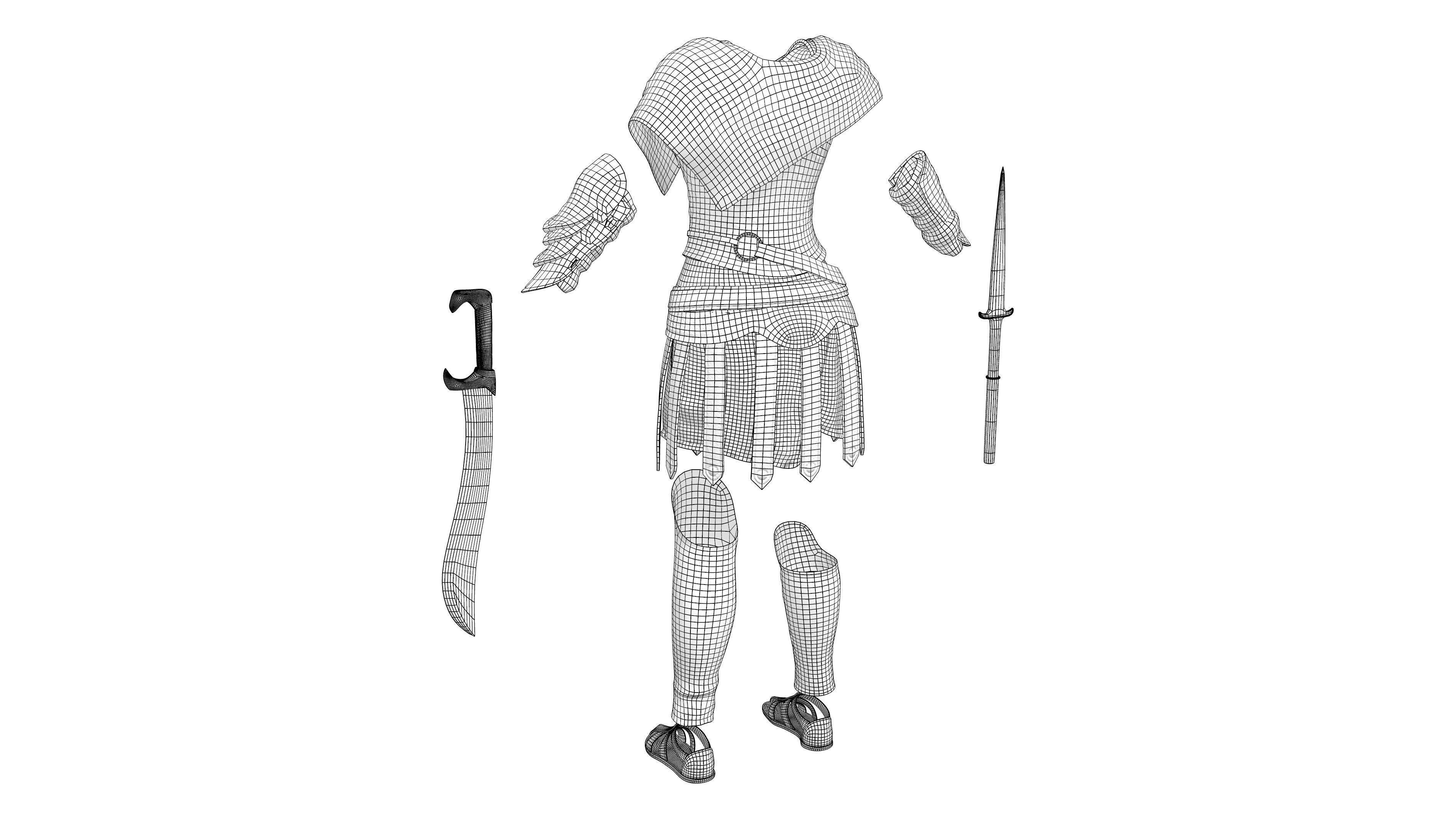 3D model Full Roman Female Commander Soldier Outfit VR / AR / low-poly ...