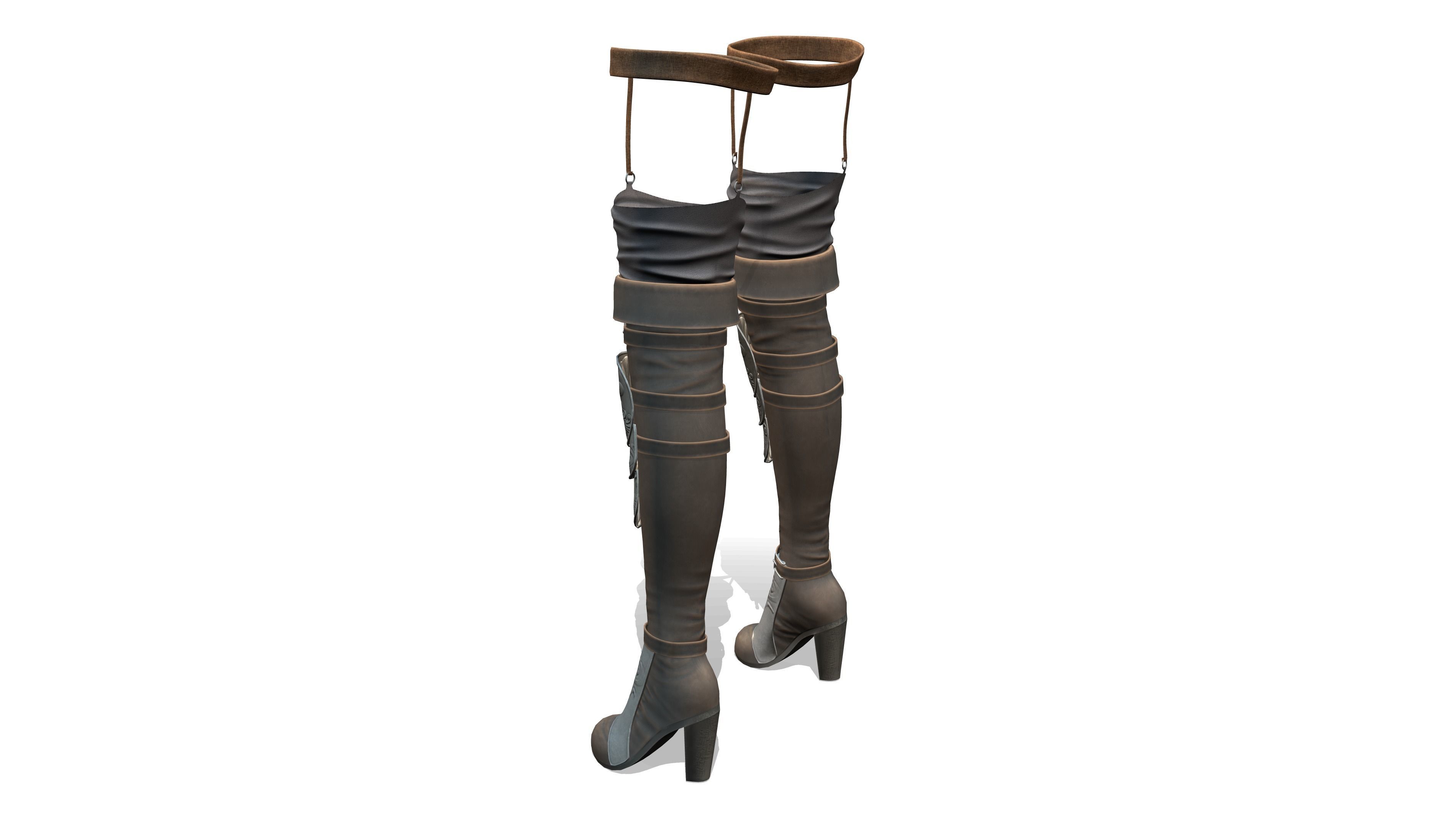 3D model Warrior High Heel Thigh Boots With Guards VR / AR / low-poly ...