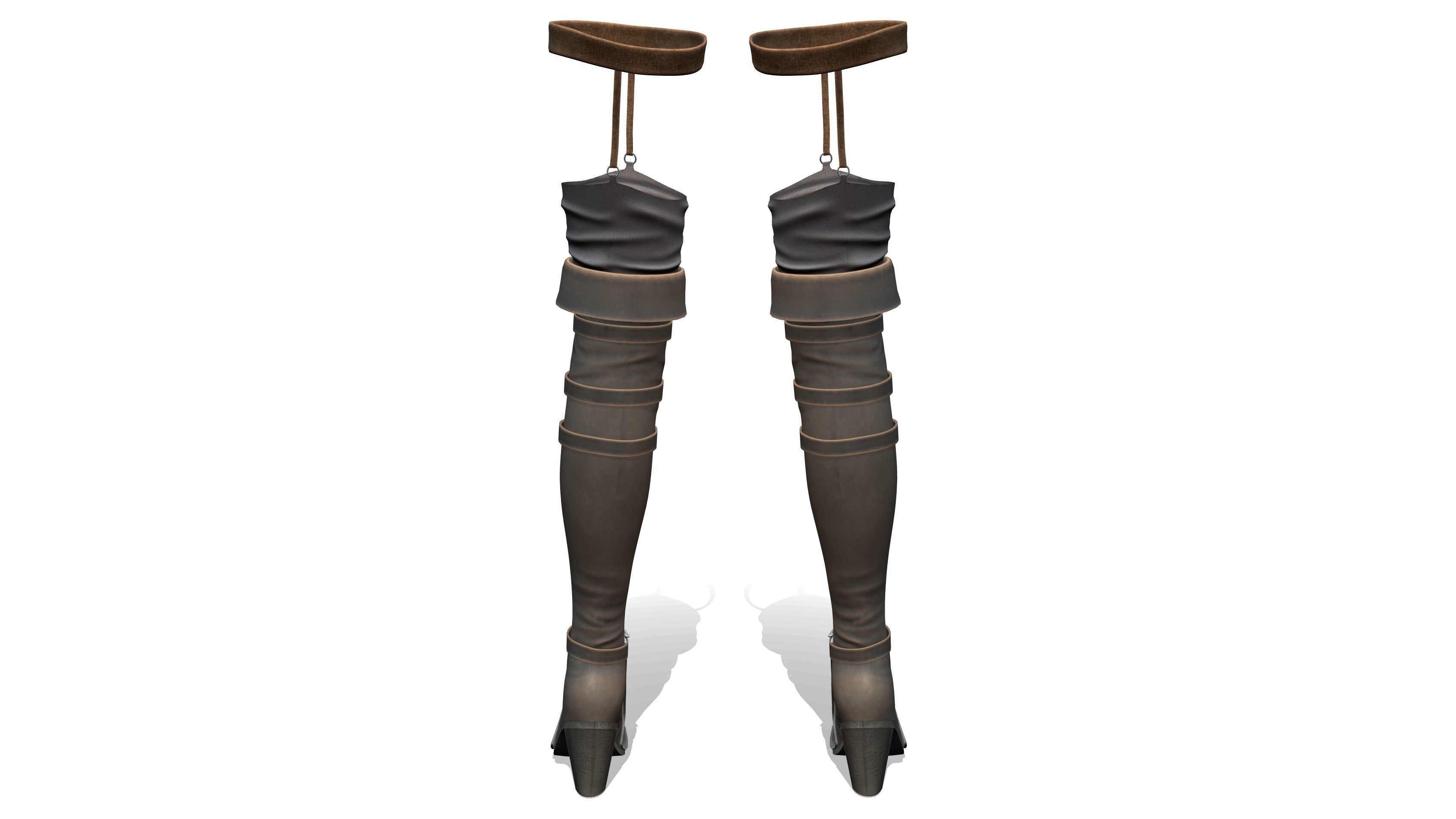 3D model Warrior High Heel Thigh Boots With Guards VR / AR / low-poly ...