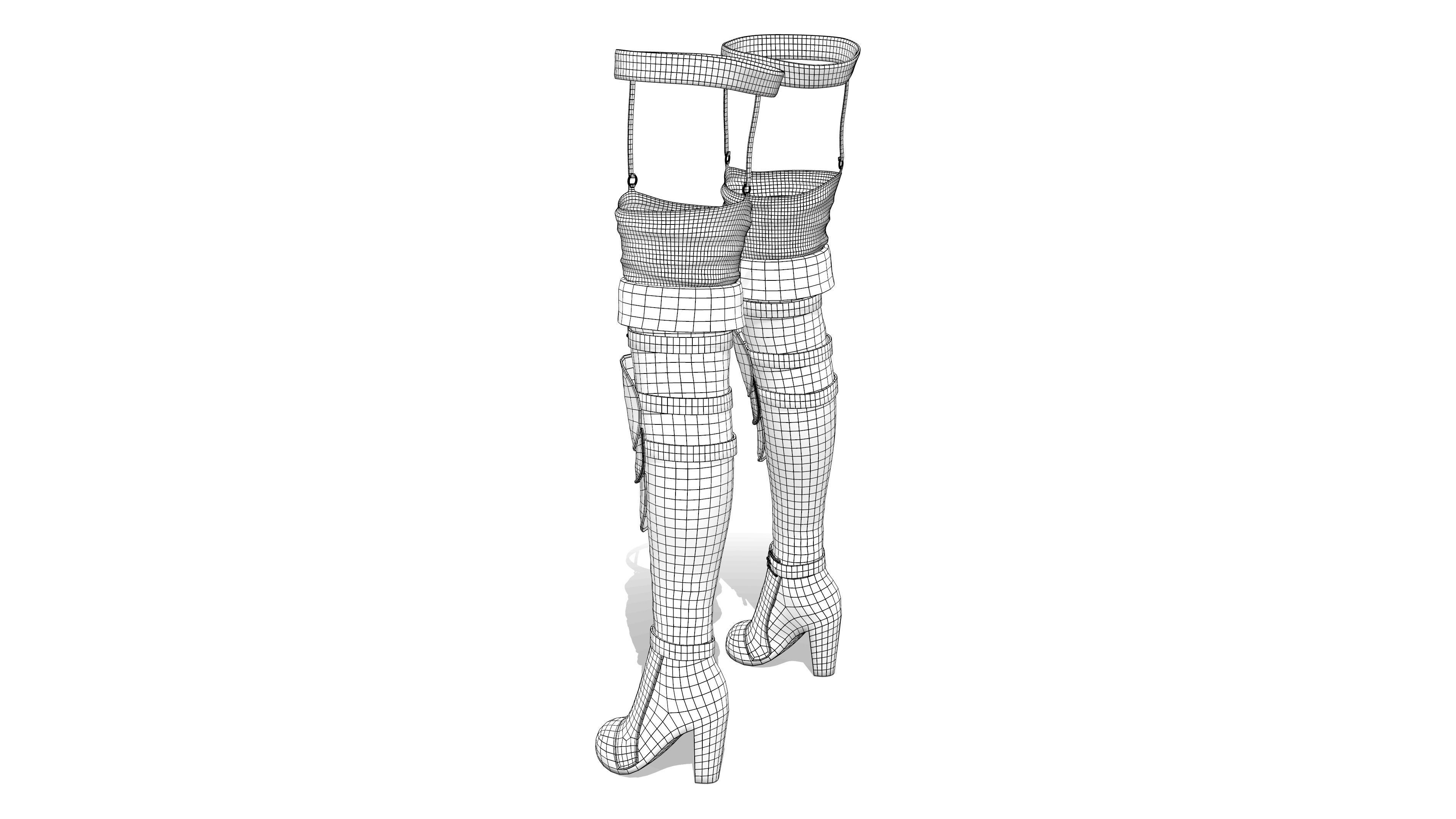 3D model Warrior High Heel Thigh Boots With Guards VR / AR / low-poly ...