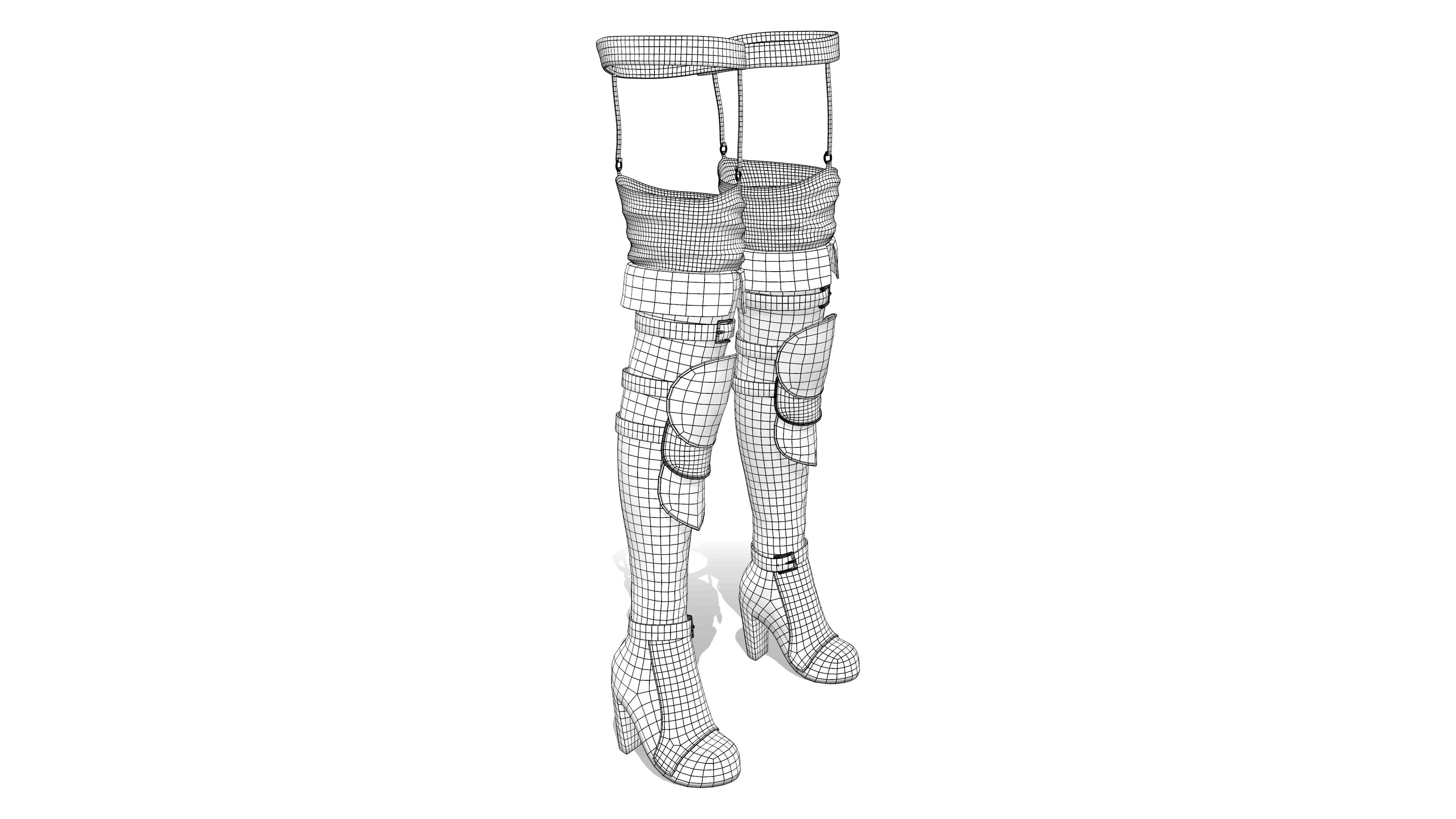 3D model Warrior High Heel Thigh Boots With Guards VR / AR / low-poly ...