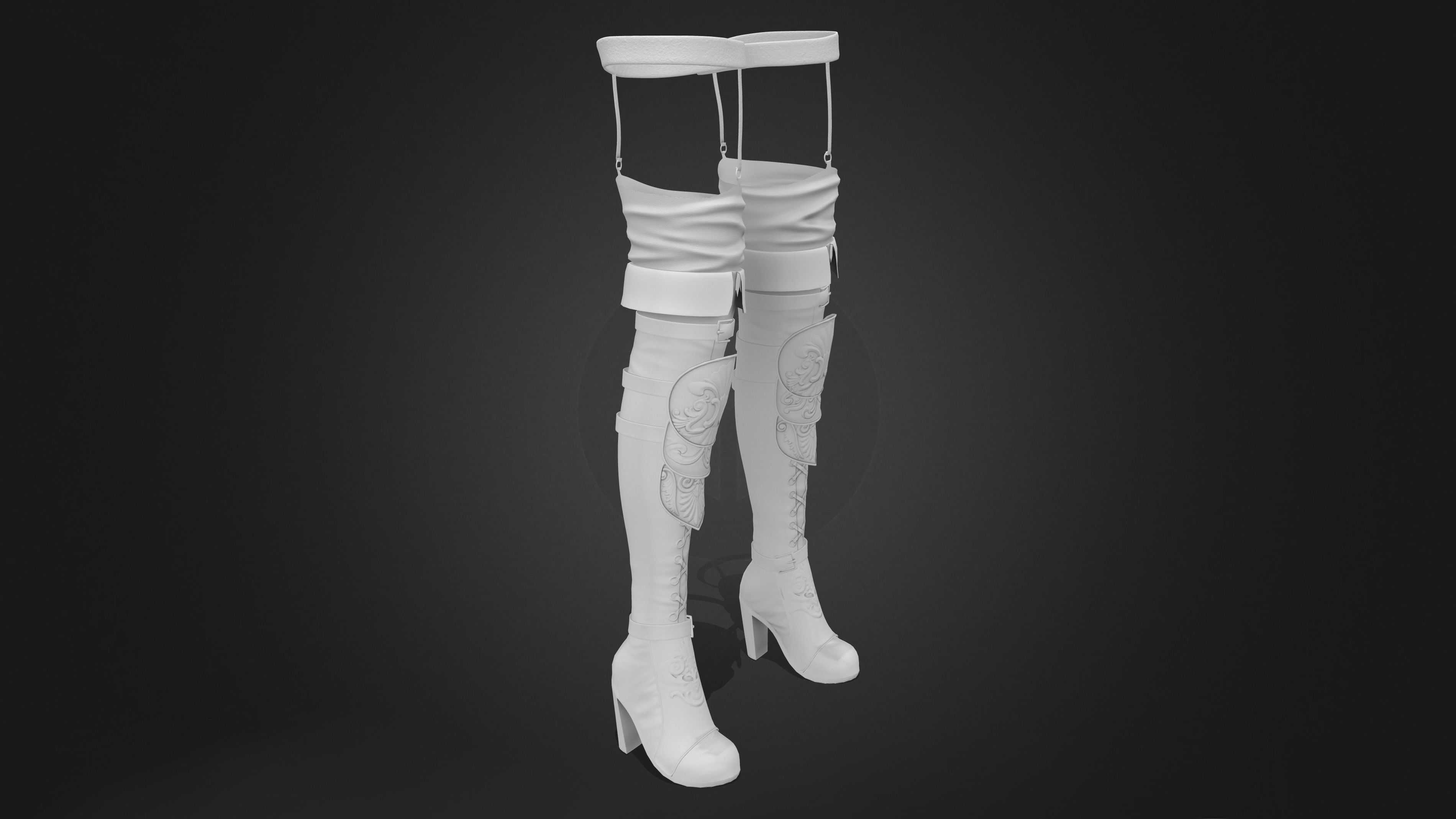 3D model Warrior High Heel Thigh Boots With Guards VR / AR / low-poly ...