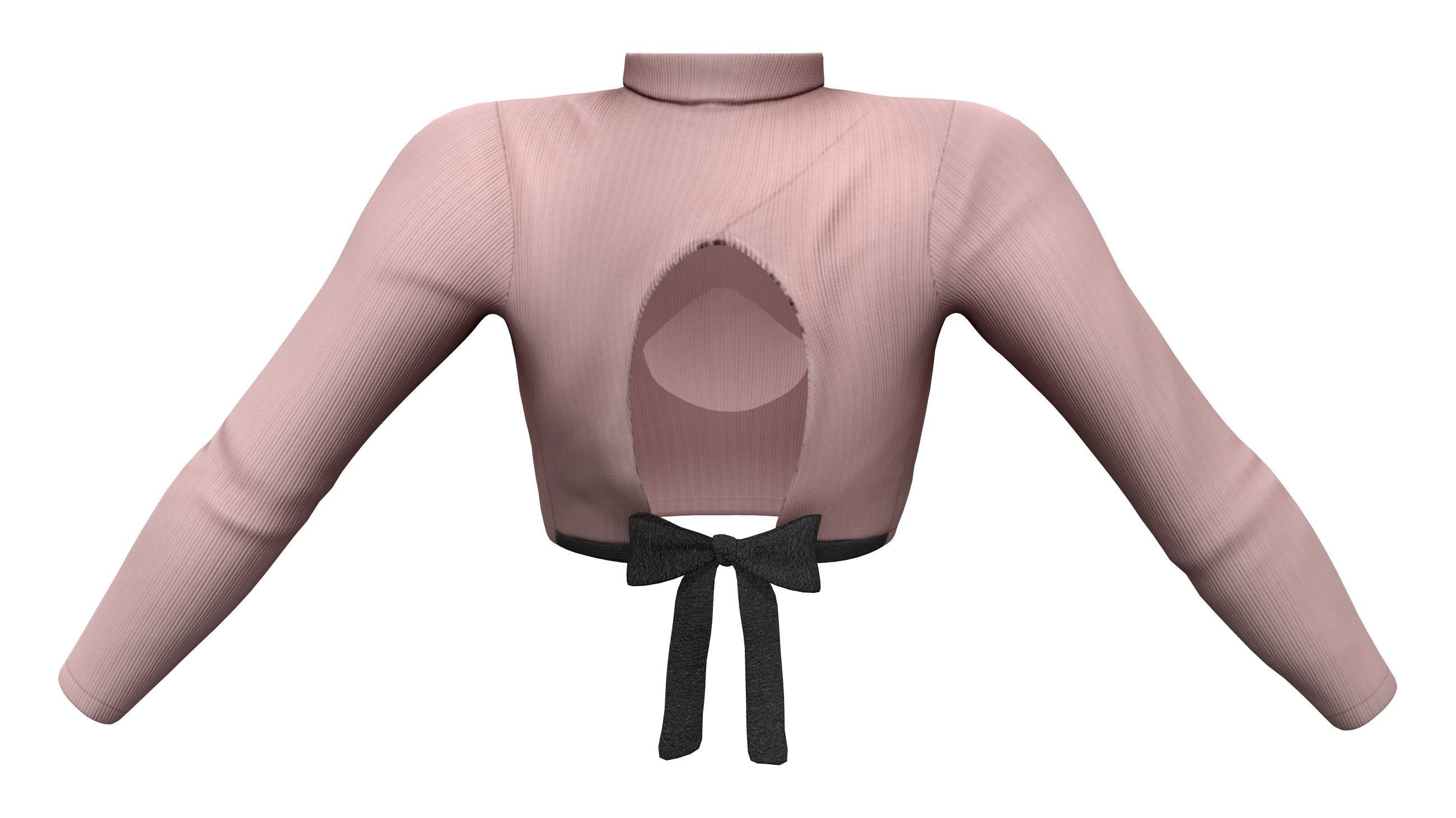 3D model Bow Tied Open Back Turtle Neck Long Sleeve Crop Sweater Top VR ...