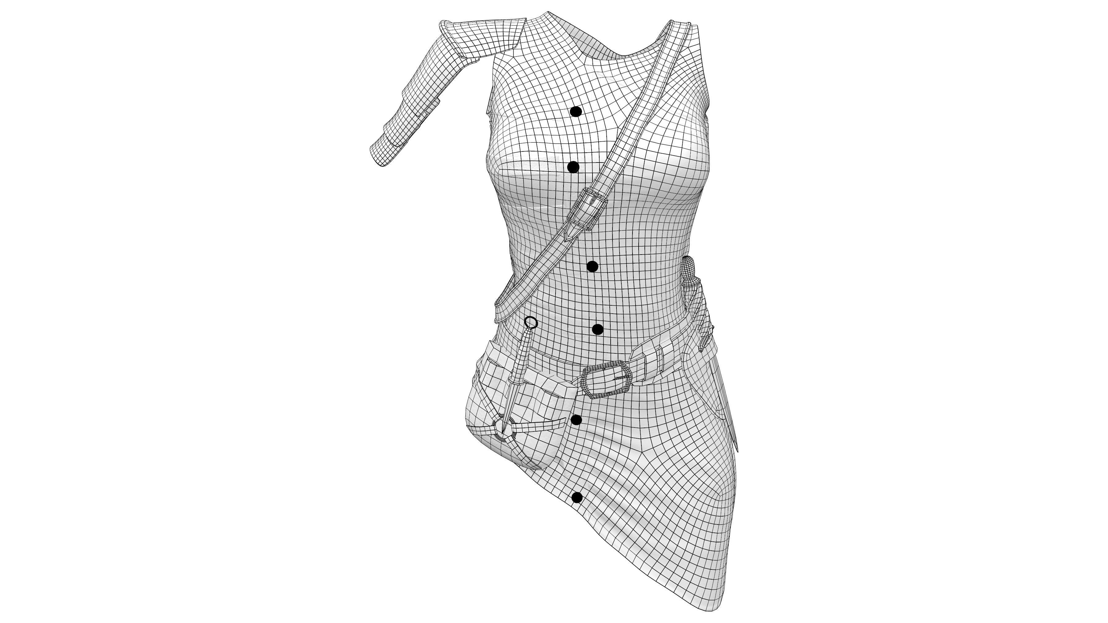 3D model Asymmetric Skirt Warrior Dress With Buckles and Belt VR / AR ...