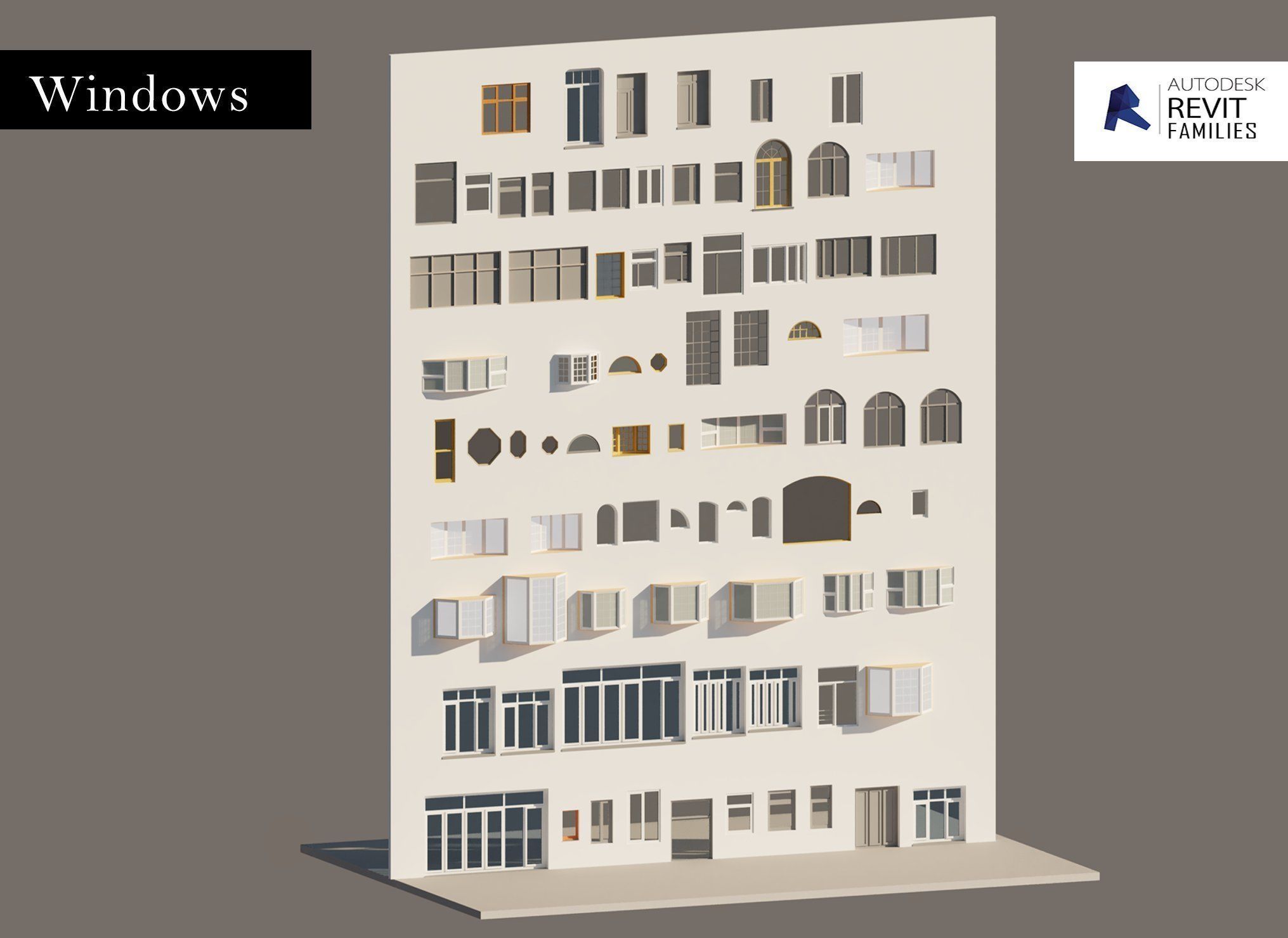 3D model Parametric Revit Families Collection Doors and Windows VR / AR ...