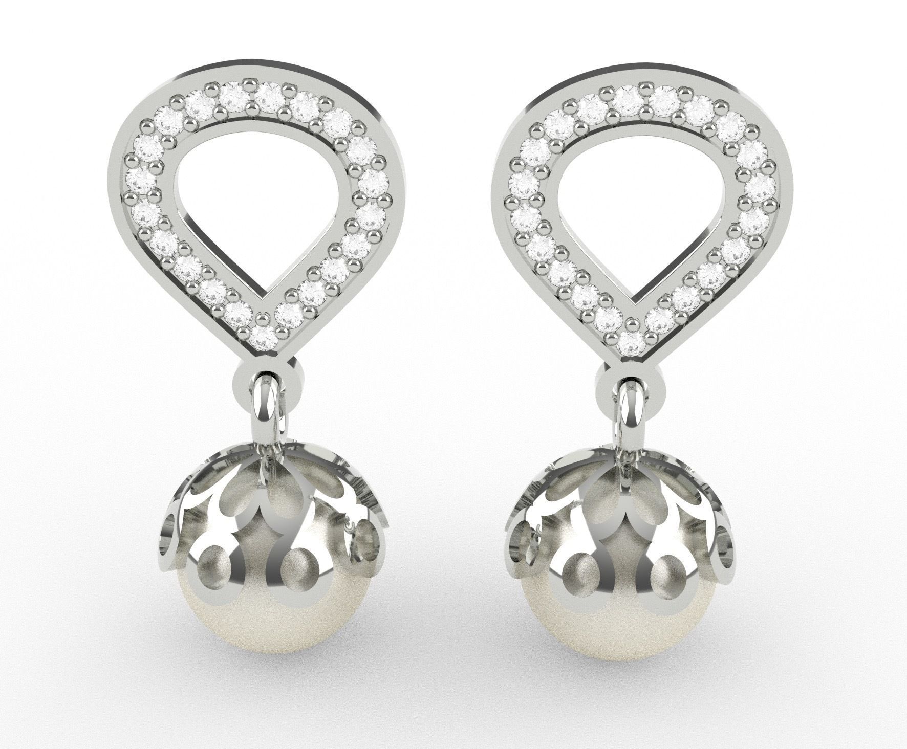 Earring Infinity Pearl and Diamonds 3D model 3D printable | CGTrader