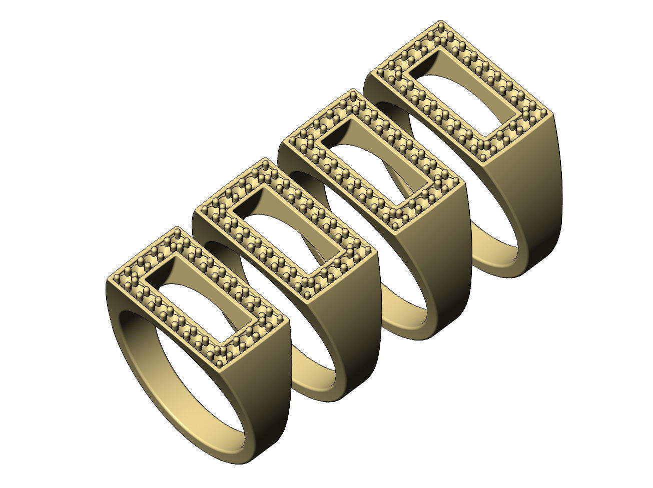 Diamond open rectangular top ring US sizes 6to9 3D model 3D printable ...