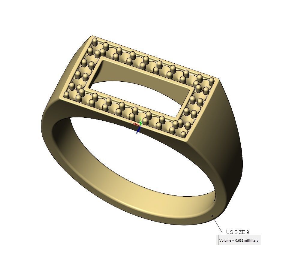 Diamond open rectangular top ring US sizes 6to9 3D model 3D printable ...