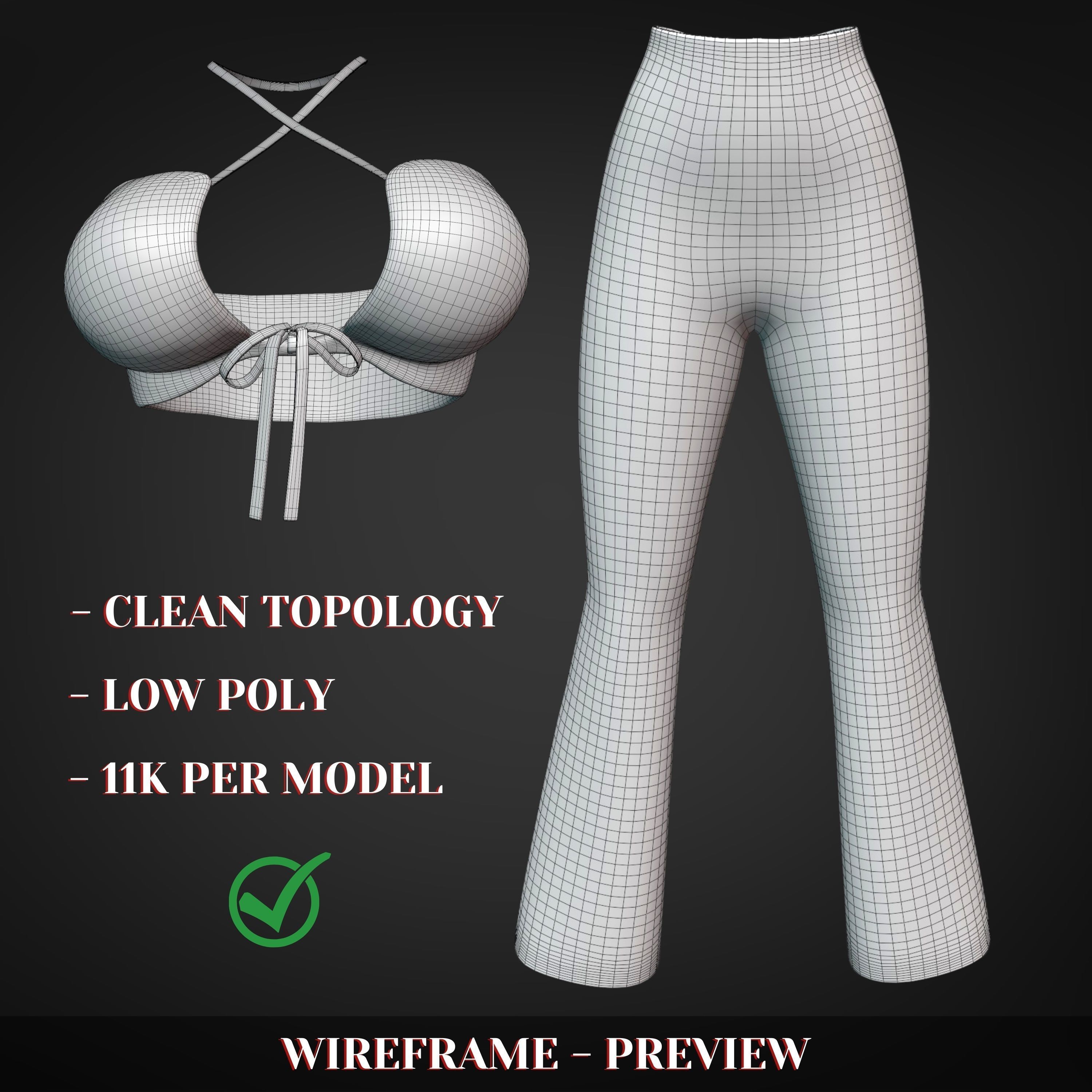 3D model Second Life Clothes Set - Flare Pants and Top - 3D Assets VR ...