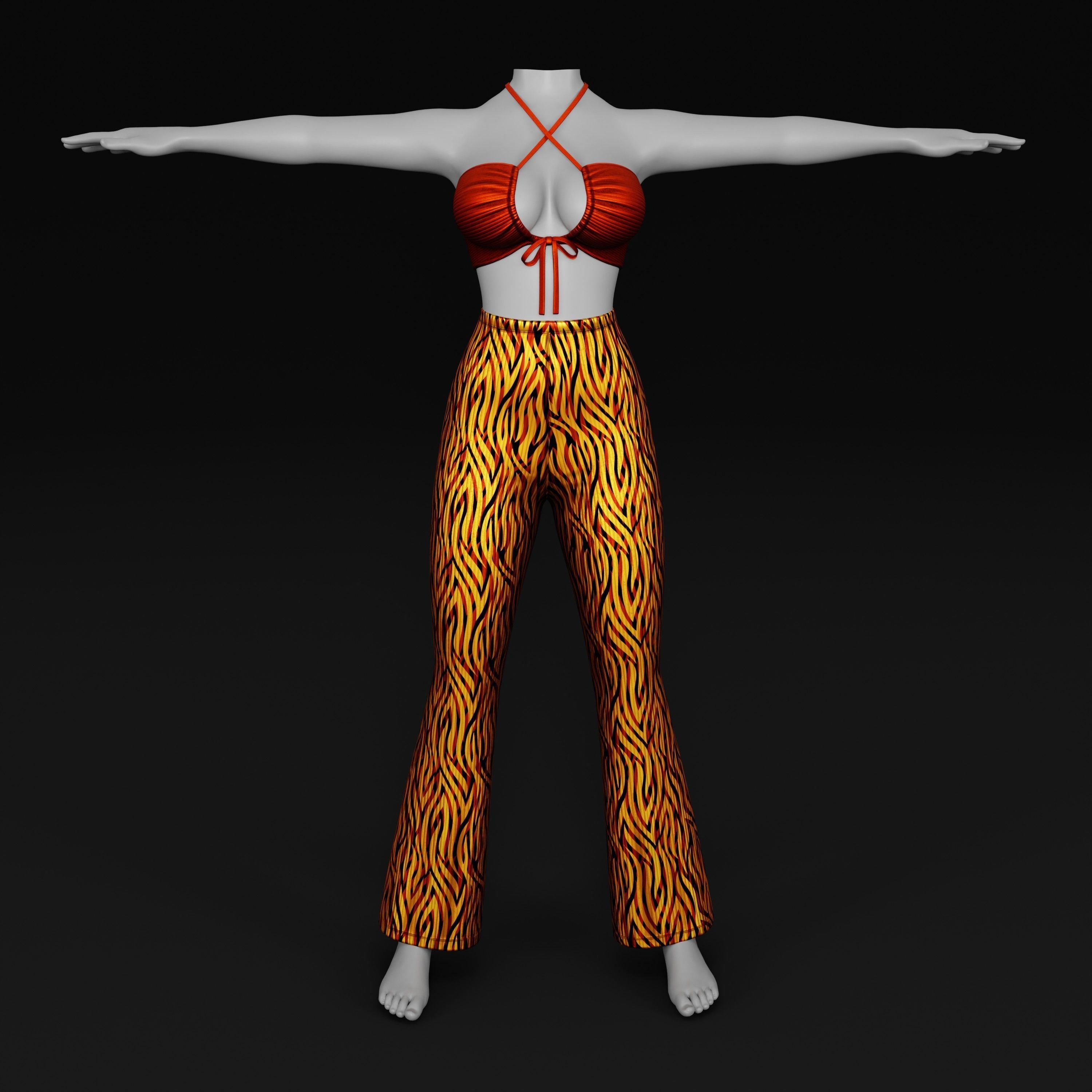 3D model Second Life Clothes Set - Flare Pants and Top - 3D Assets VR ...