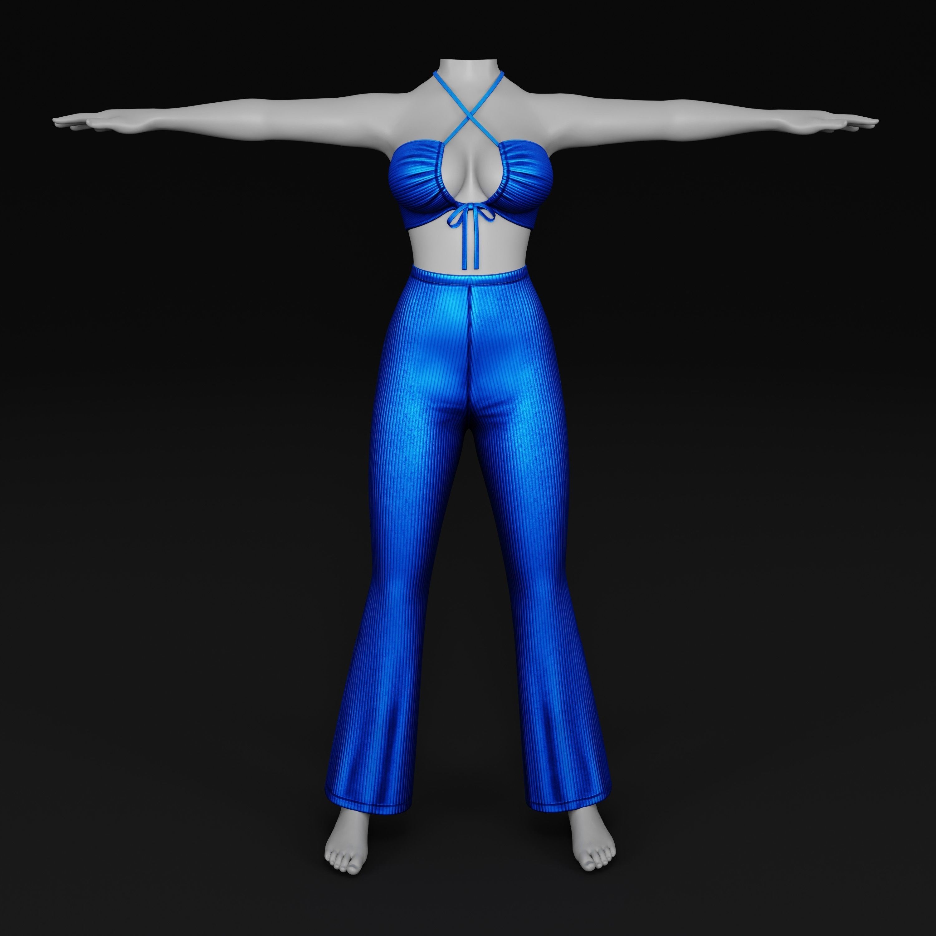 3D model Second Life Clothes Set - Flare Pants and Top - 3D Assets VR ...
