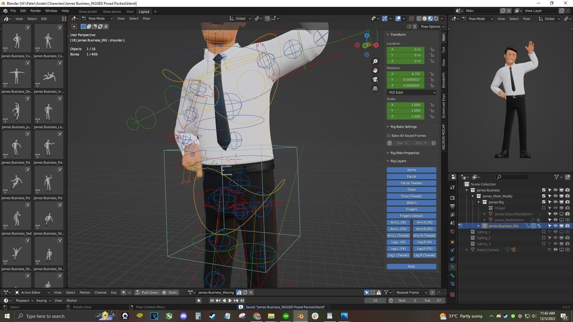 3D model Business Office Man Character Rigged VR / AR / low-poly rigged ...