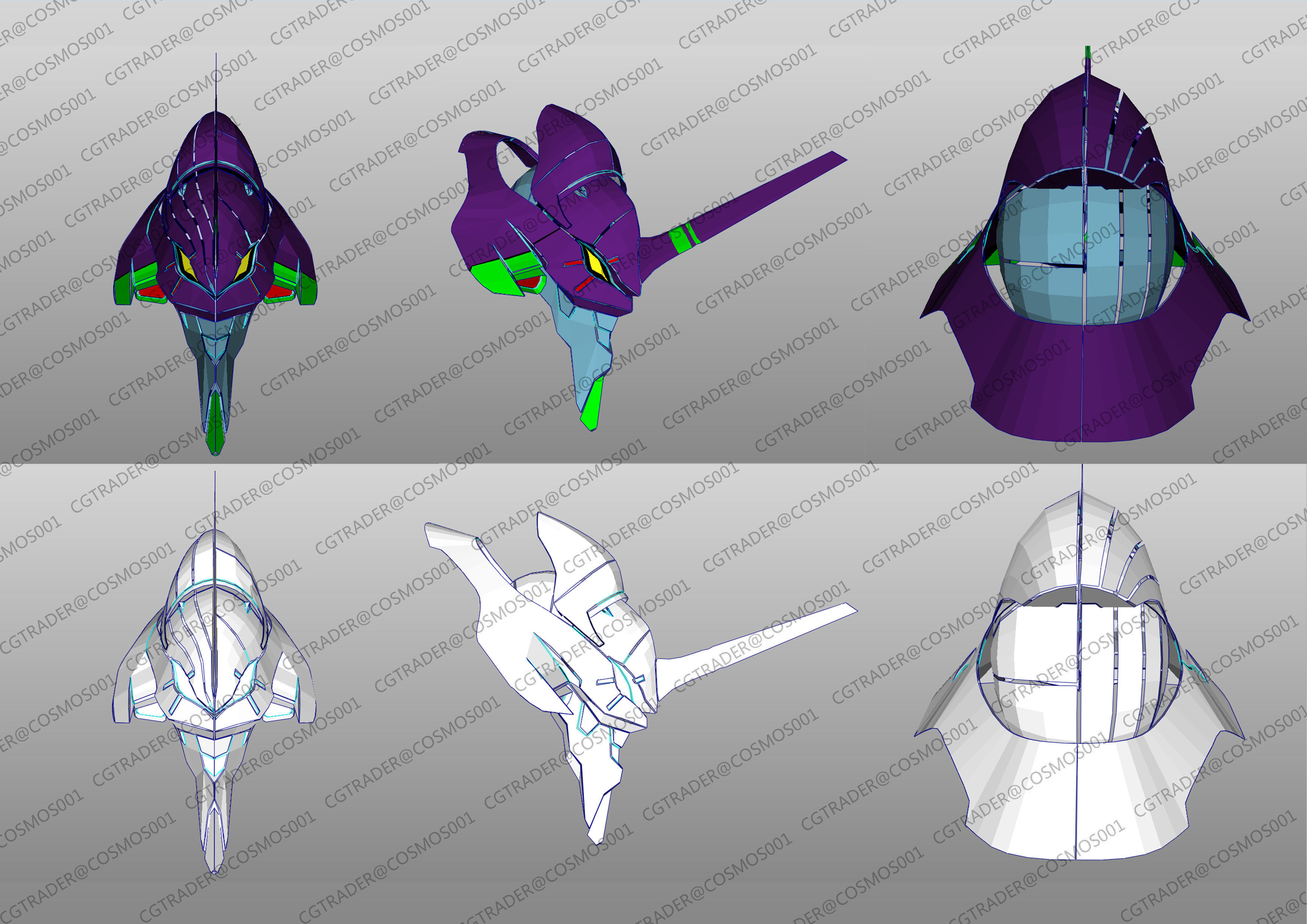 3D model Eva 01 Head paper papekura VR / AR / low-poly | CGTrader