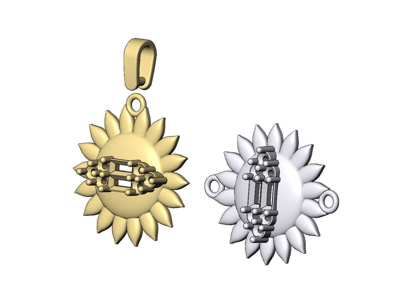 Sun baguette diamond cluster pendant and charm 3D model 3D printable ...
