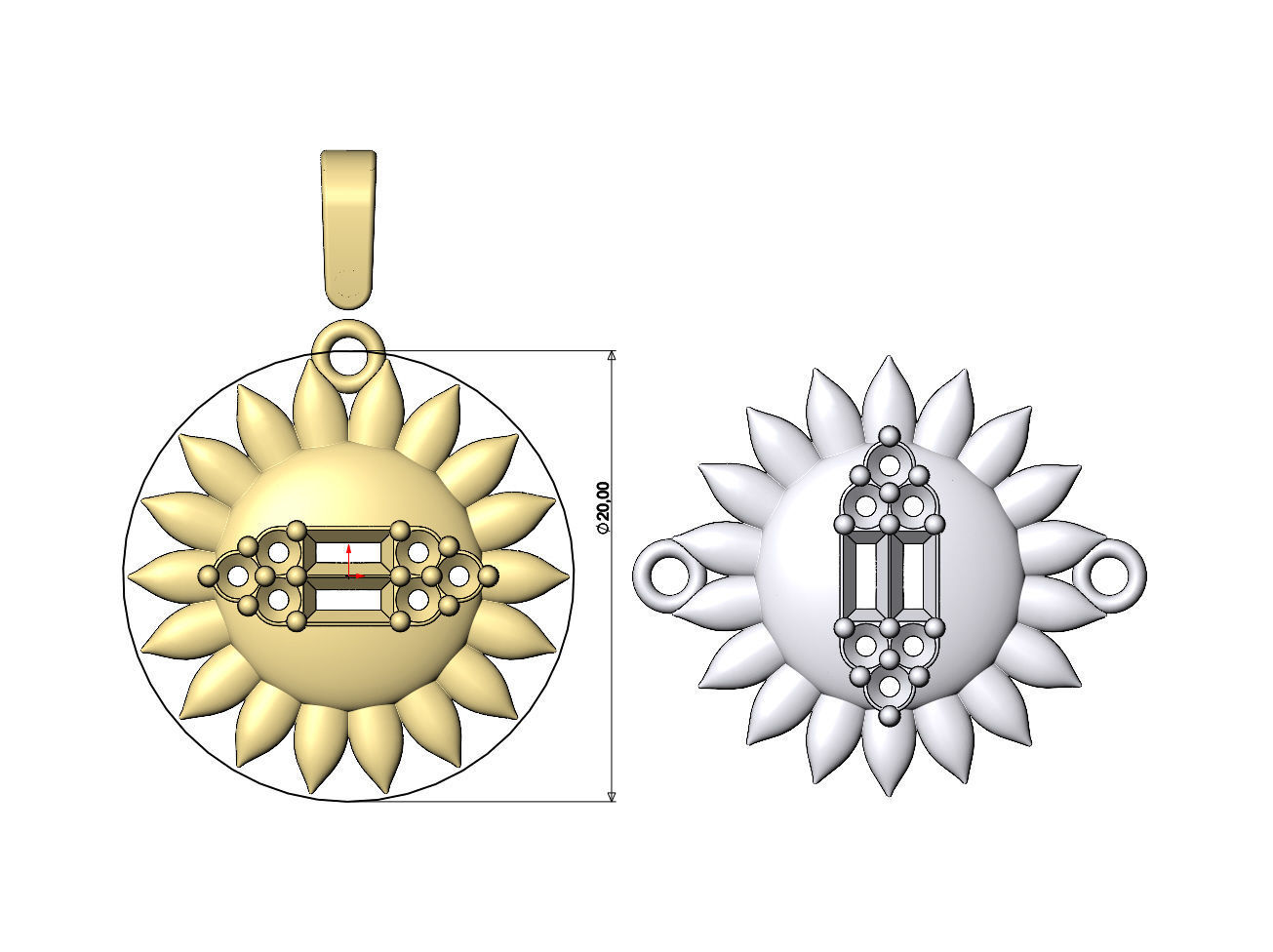 Sun baguette diamond cluster pendant and charm 3D model 3D printable ...