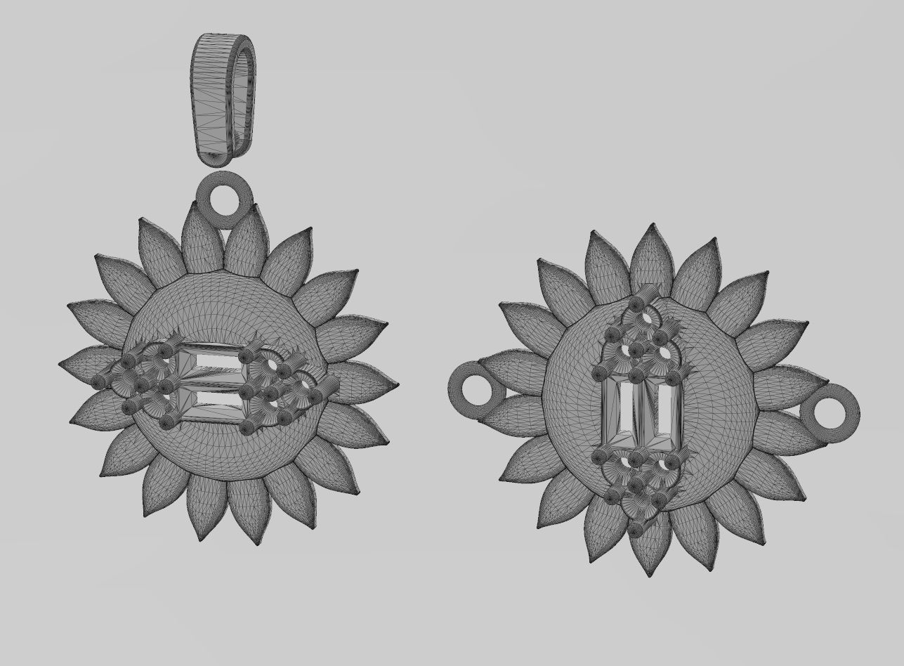 Sun baguette diamond cluster pendant and charm 3D model 3D printable ...