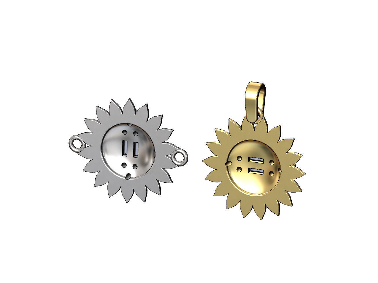 Sun baguette diamond cluster pendant and charm 3D model 3D printable ...