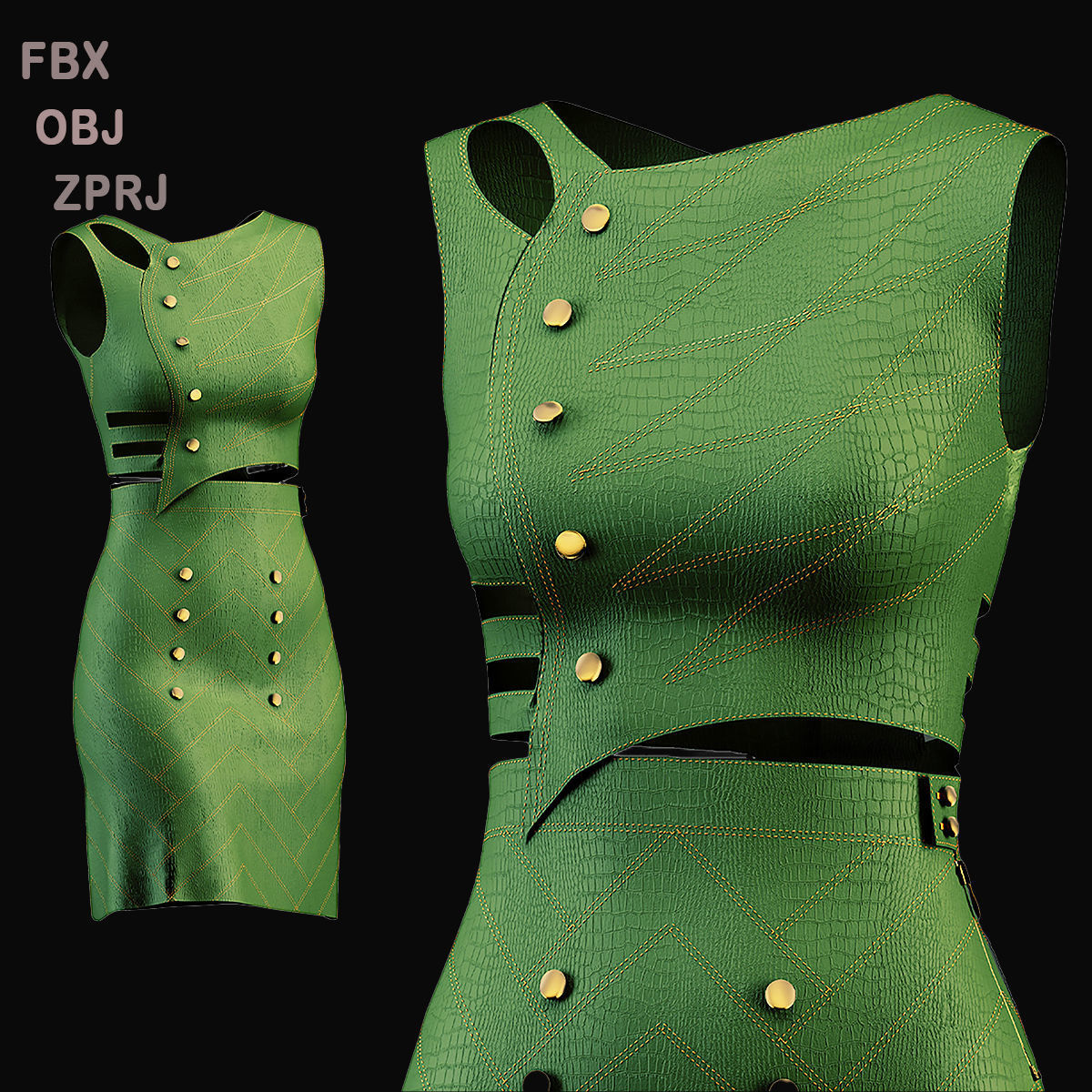 Leather dress - game garment ZPRJ - FBX - OBJ- MTL - TEXTURES 3D model | CGTrader