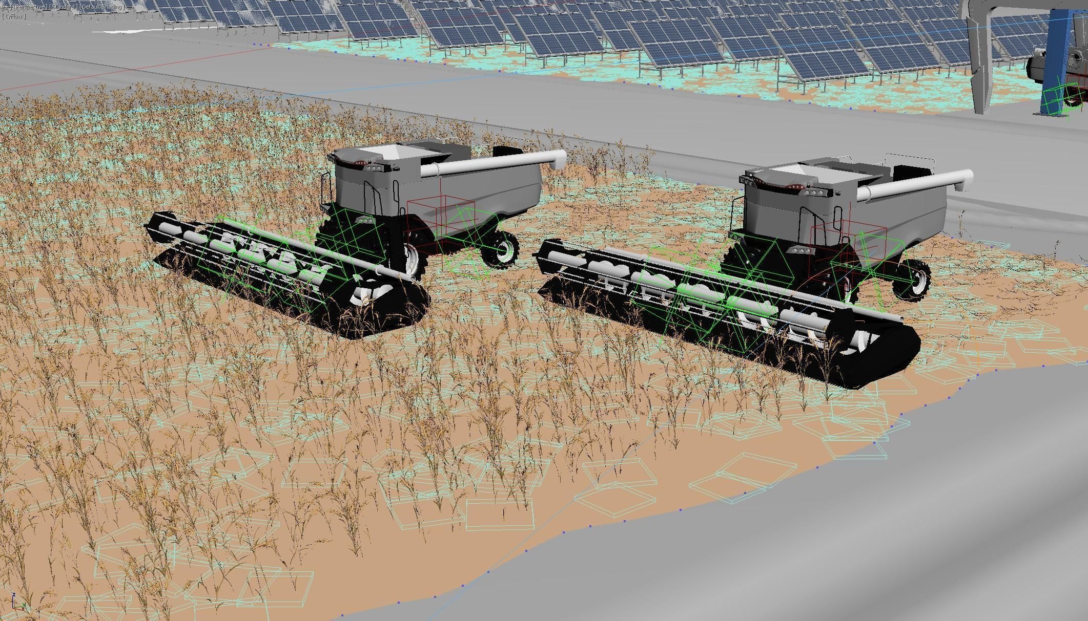 Futuristic harvesters with solar panels and windmills 3D model animated ...