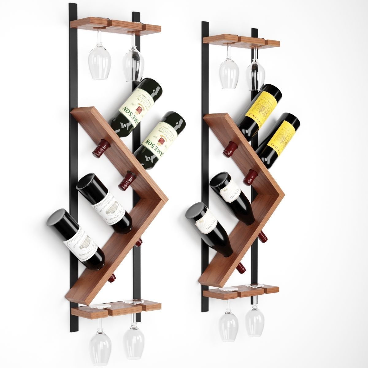 Modern Wall Mounted Wood Wine Rack 3D model | CGTrader