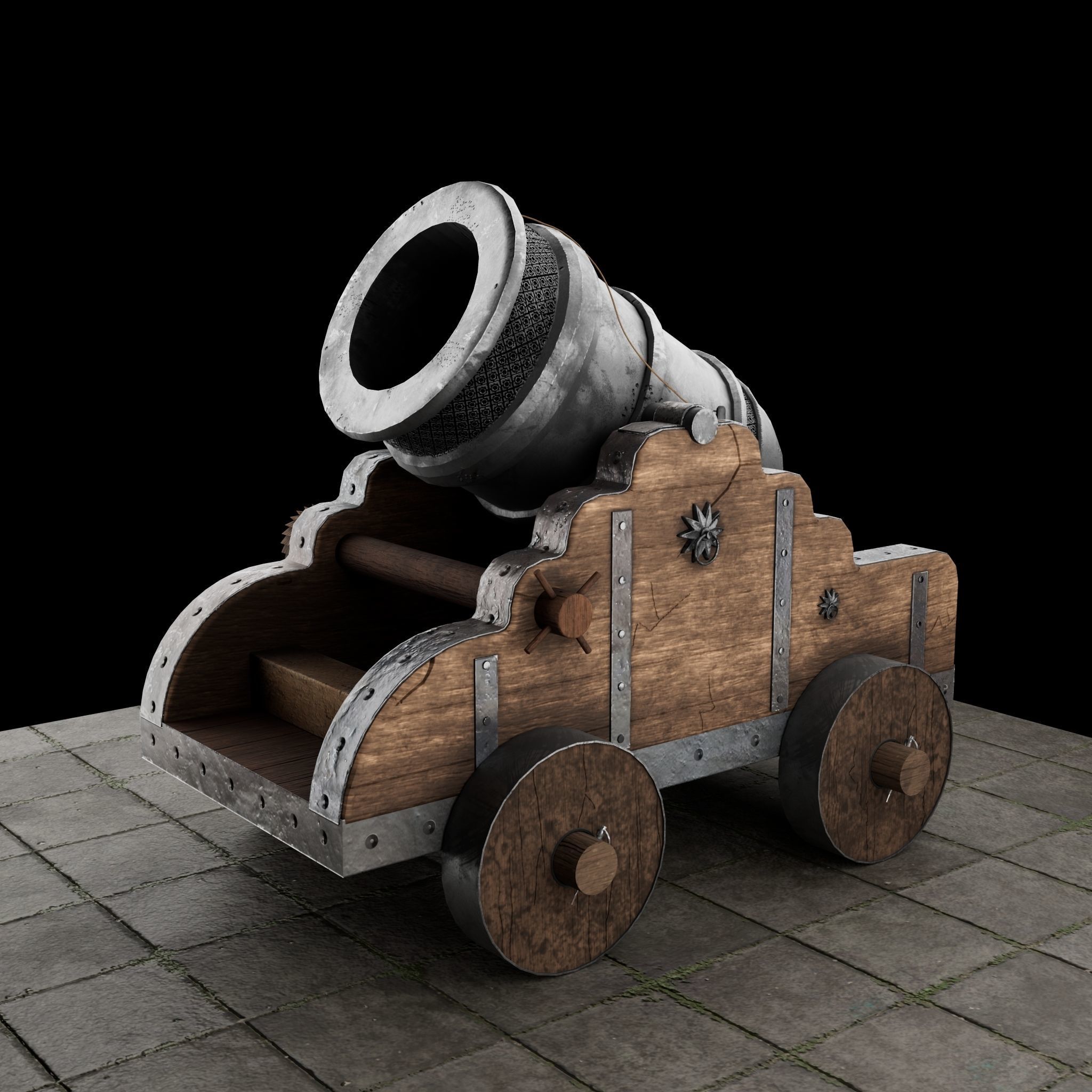 Cannon on wheels - on wheels 3D model | CGTrader