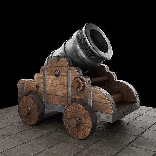 Cannon on wheels - on wheels 3D model | CGTrader