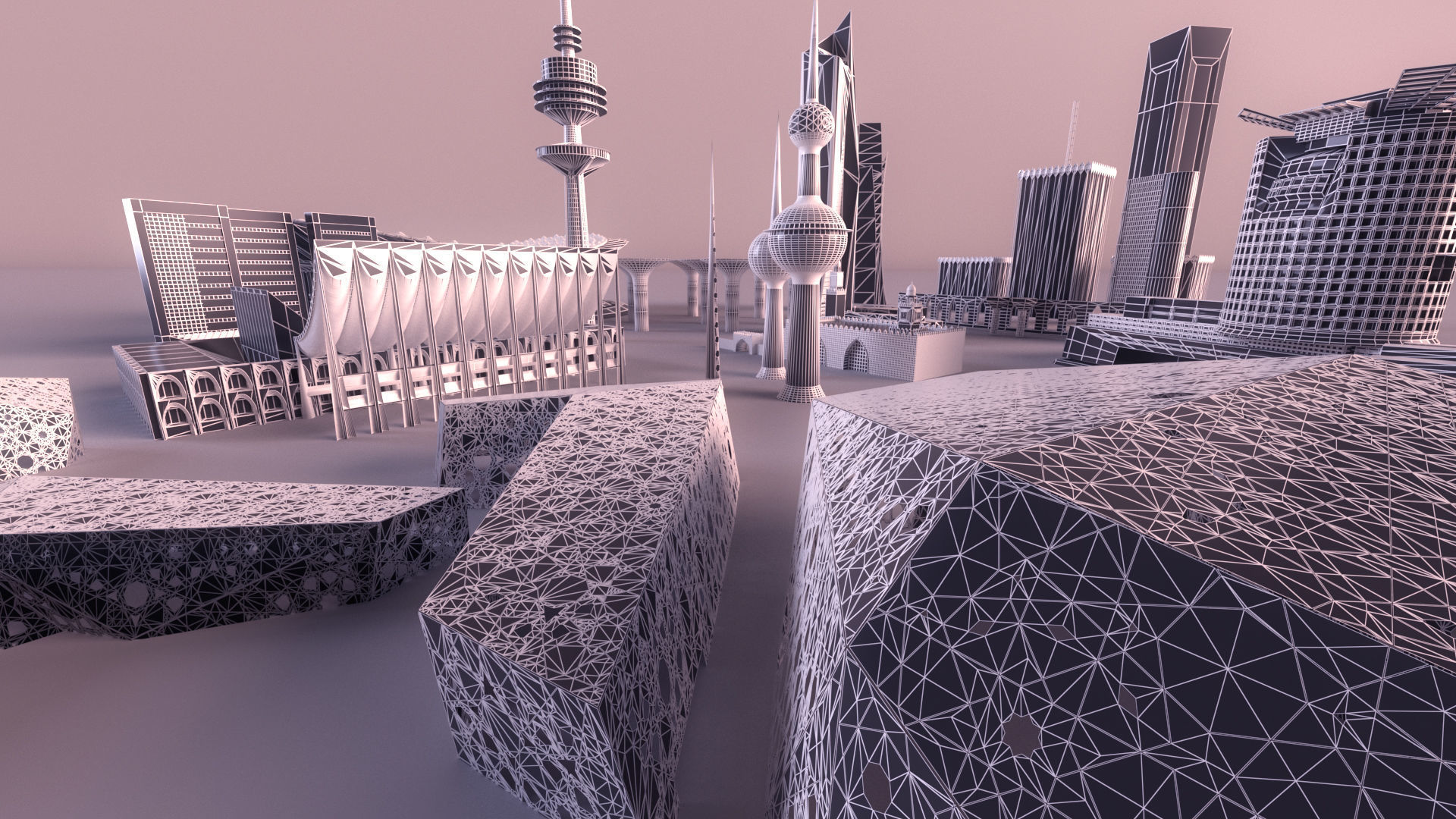 Kuwait Landmarks Cityscape Skyline 3D model | CGTrader