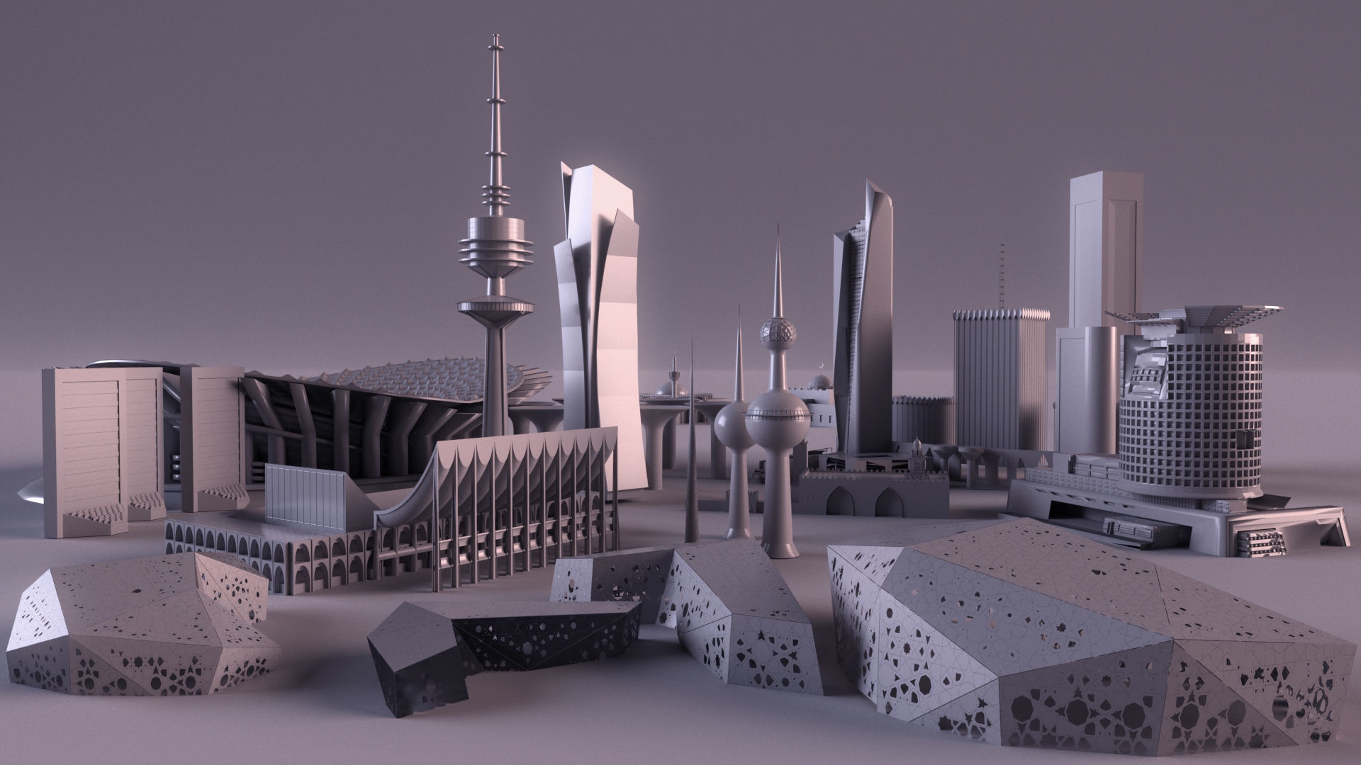 Kuwait Landmarks Cityscape Skyline 3D model | CGTrader