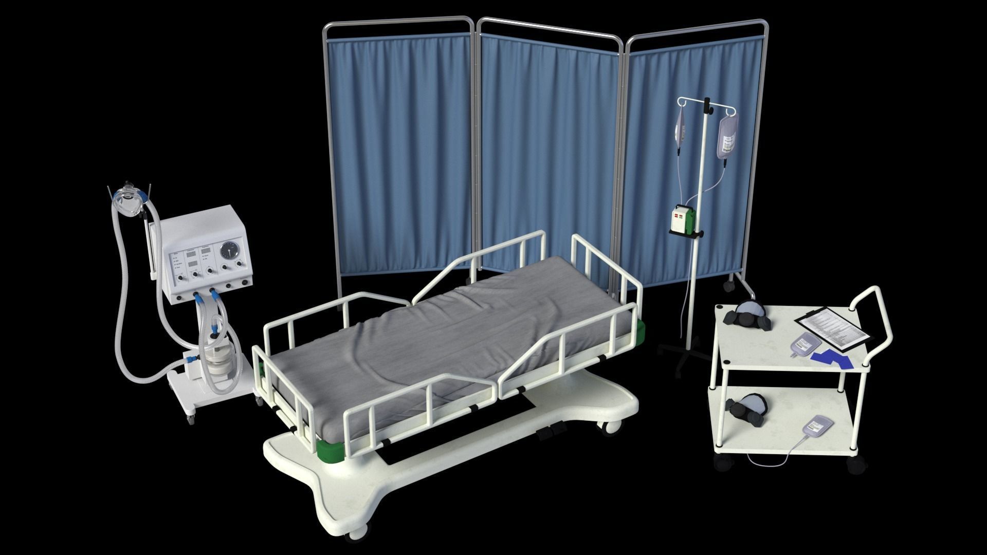 ICU Hospital Ventilator Medical Bed Set 3D model | CGTrader